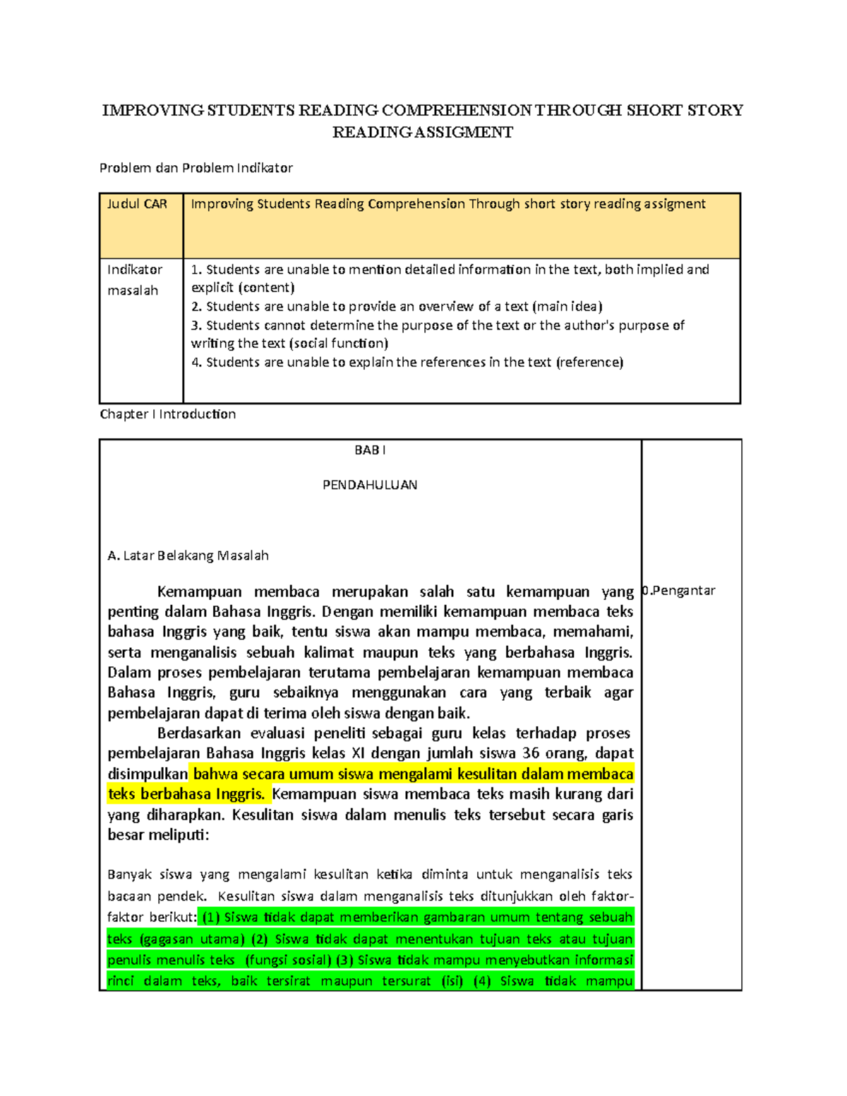 Improving Students Reading Comprehension Through Short Story Reading Assigment - IMPROVING ...