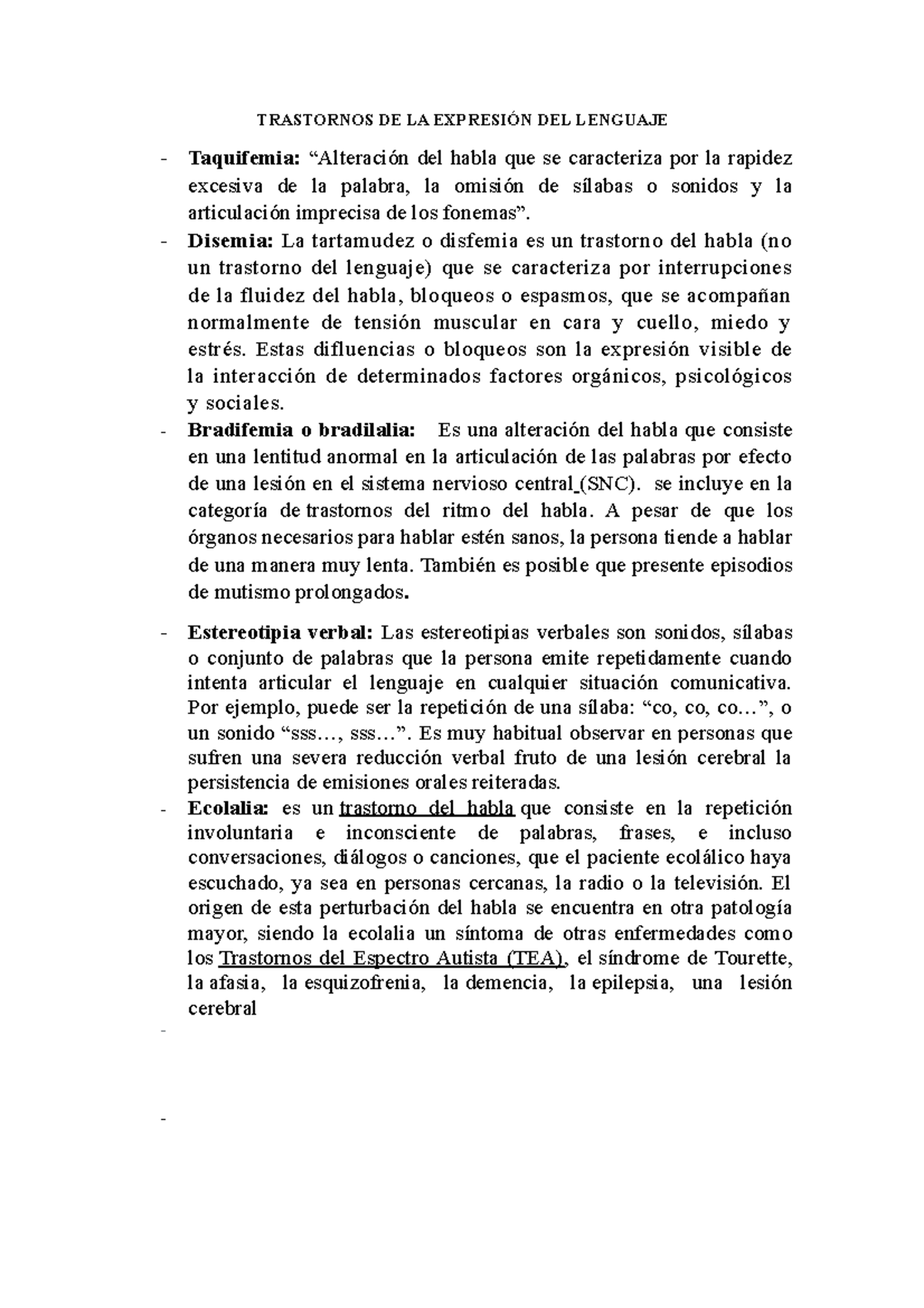 Trastornos DE LA Expresión DEL Lenguaje - TRASTORNOS DE LA EXPRESIÓN ...