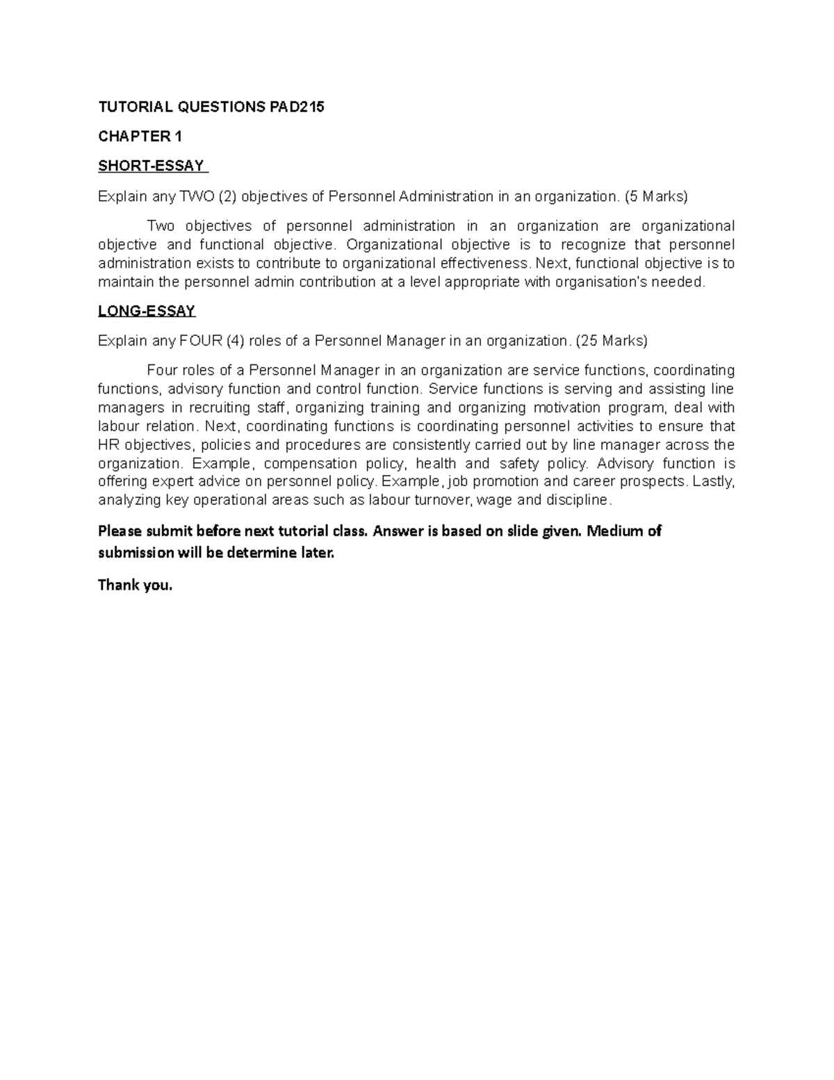 Tutorial Questions PAD215 - TUTORIAL QUESTIONS PAD CHAPTER 1 SHORT-ESSAY Explain any TWO (2 ...