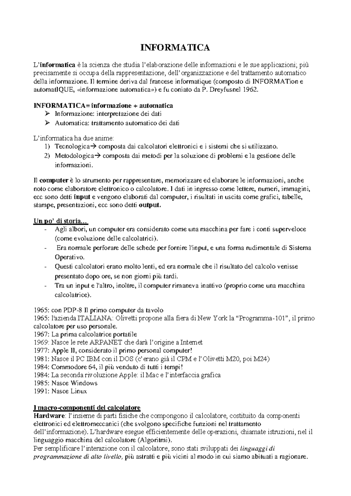 Informatica Completa Riassunto - INFORMATICA L’informatica è la scienza ...