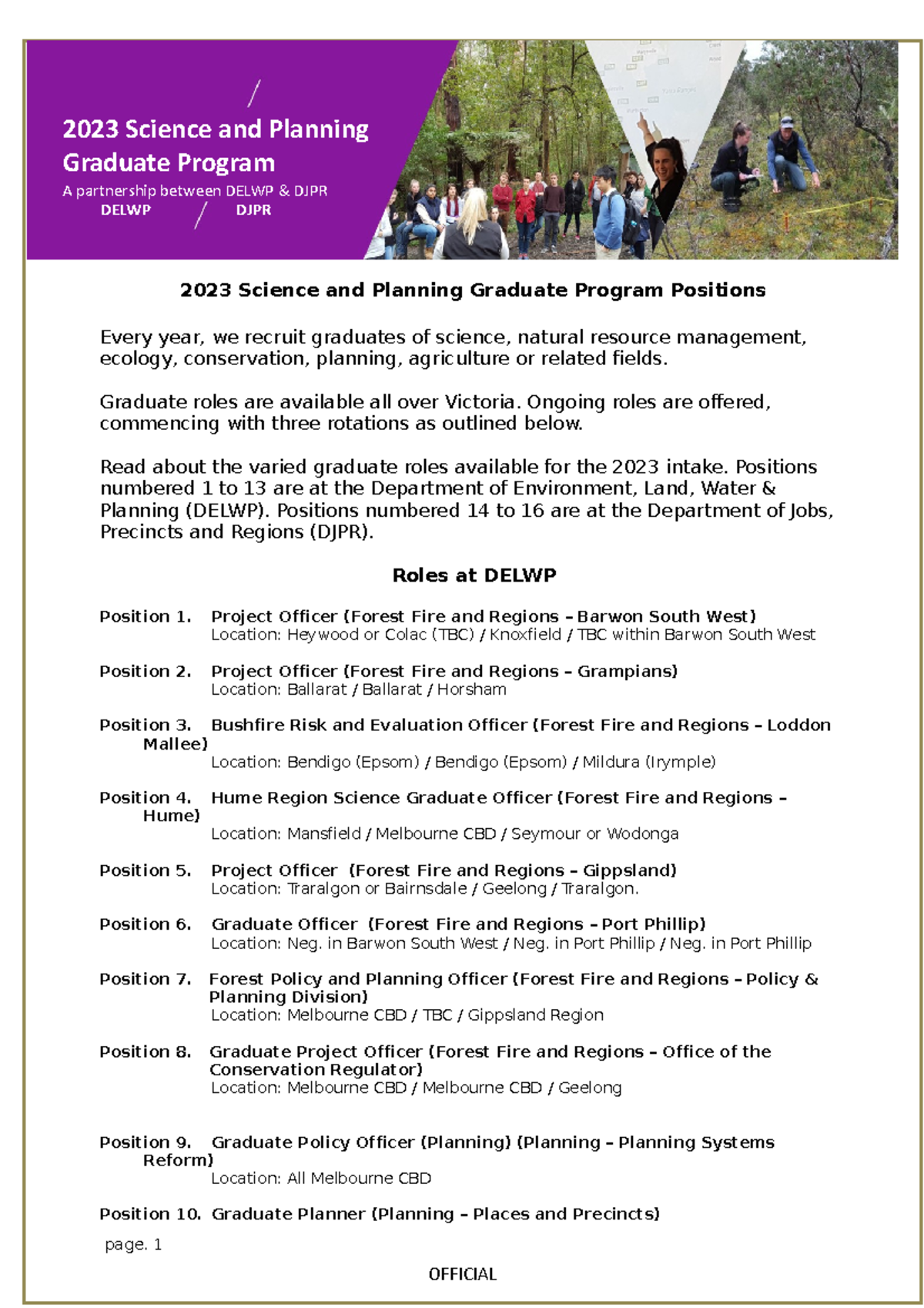 2023 Science and Planning Graduate Program position profiles - 2023 ...