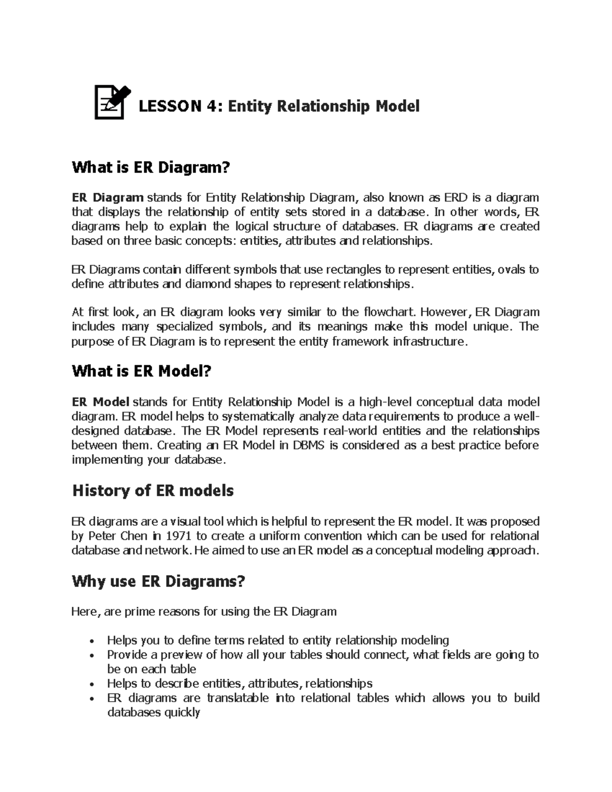 Module 3 - Lesson 4 revised-1-5 - LESSON 4: Entity Relationship Model What is ER Diagram? ER ...