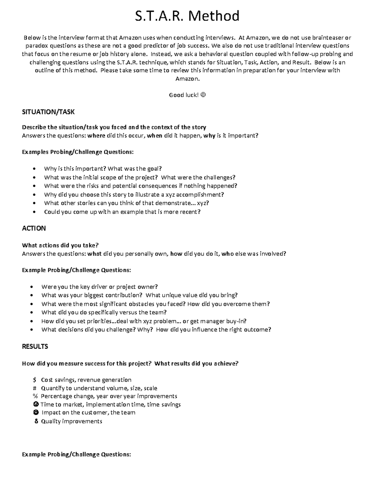 STAR Method - ABC - S.T.A. Method Below is the interview format that ...