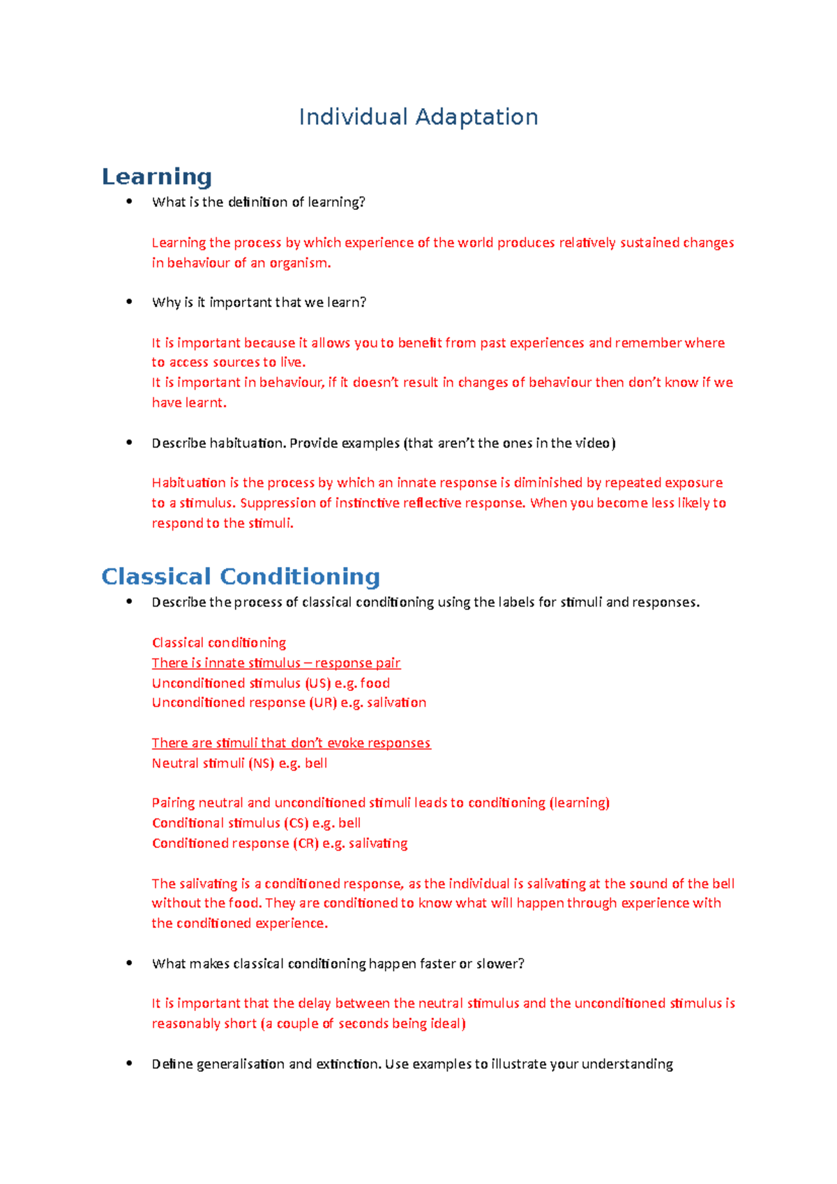 Week 7 - Learning - HD notes - Individual Adaptation Learning What is ...