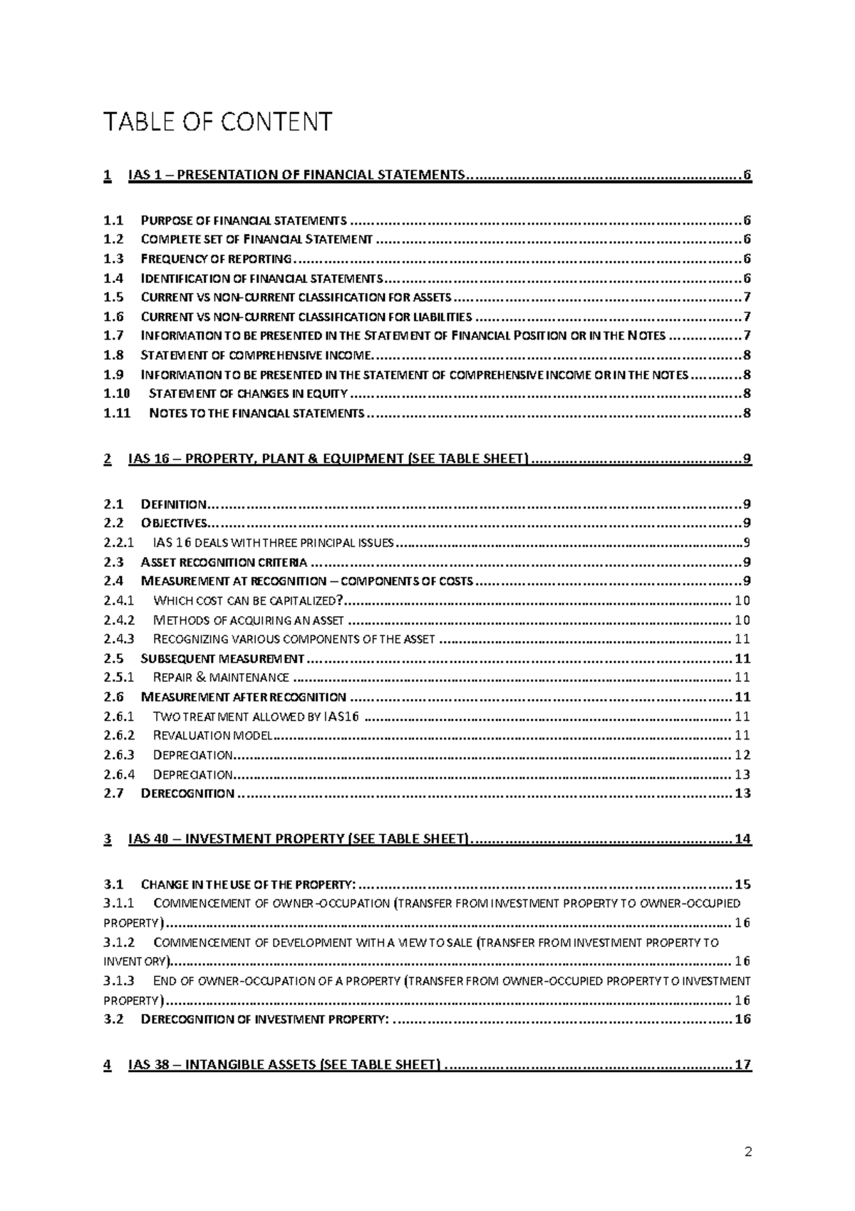 IFRS 20-21 - Summary - TABLE OF CONTENT 1 IAS 1 – PRESENTATION OF ...