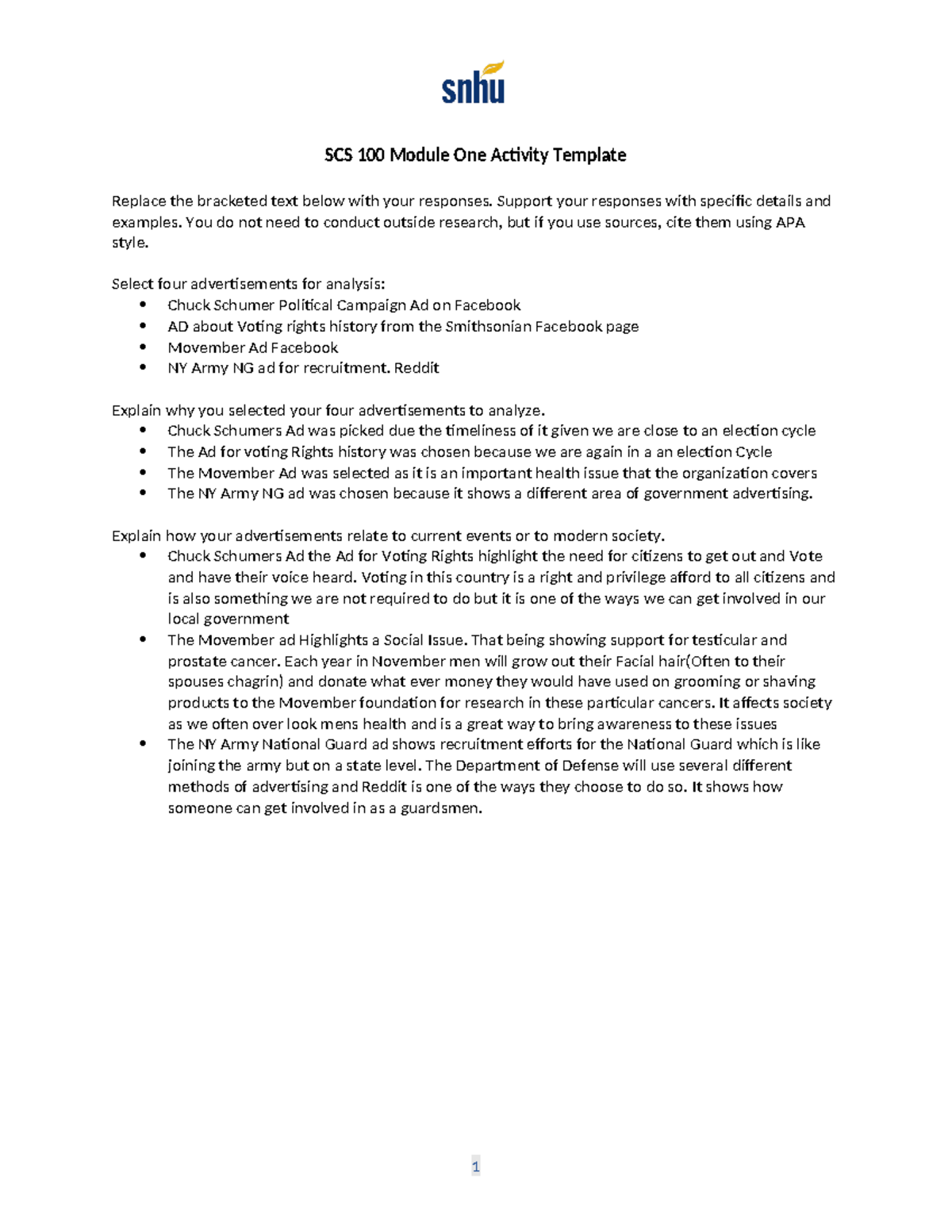 SCS 100 Module One Activity Template - SCS 100 Module One Activity ...