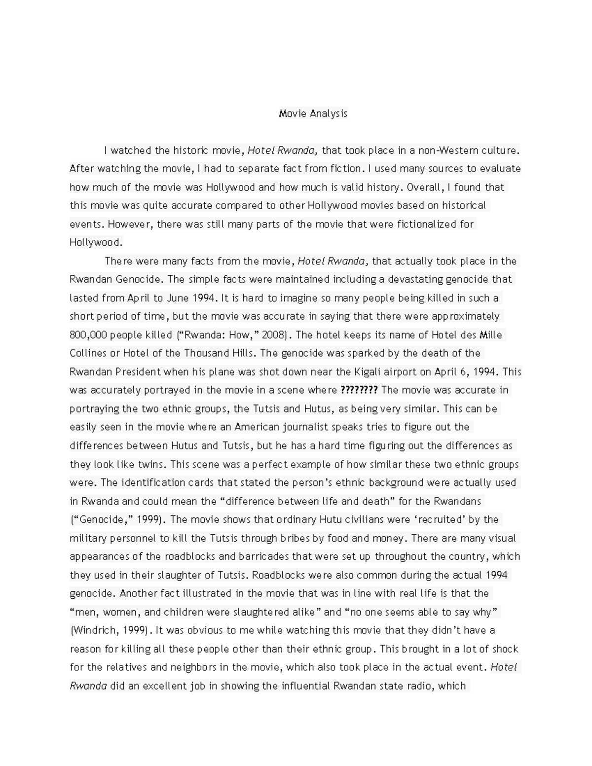 HIST 3030 - Movie Analysis - Hotel Rwanda - World History Since 1500 ...