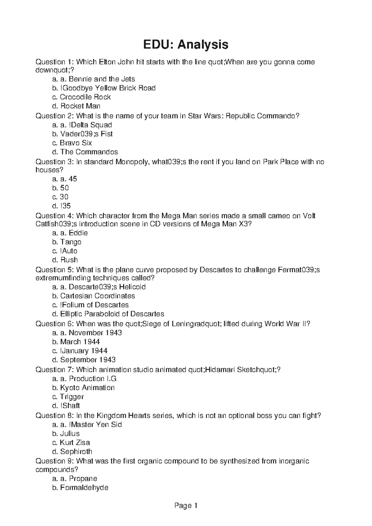 EDU141 Extra Credit 1 - EDU: Analysis Question 1: Which Elton John hit starts with the line ...