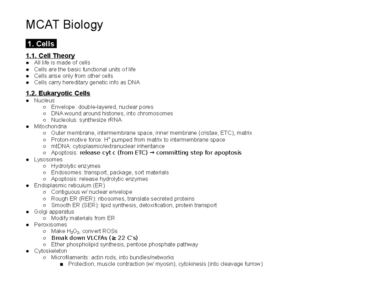 MCAT Biology do not click this one - MCAT Biology 1. Cells 1. Cell T ...