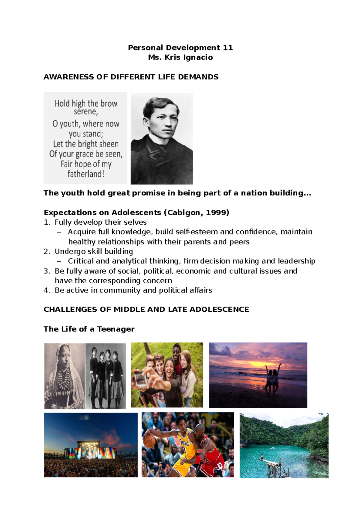 Chapter 5 (Midterm) - Personal Development 11 Ms. Kris Ignacio ...