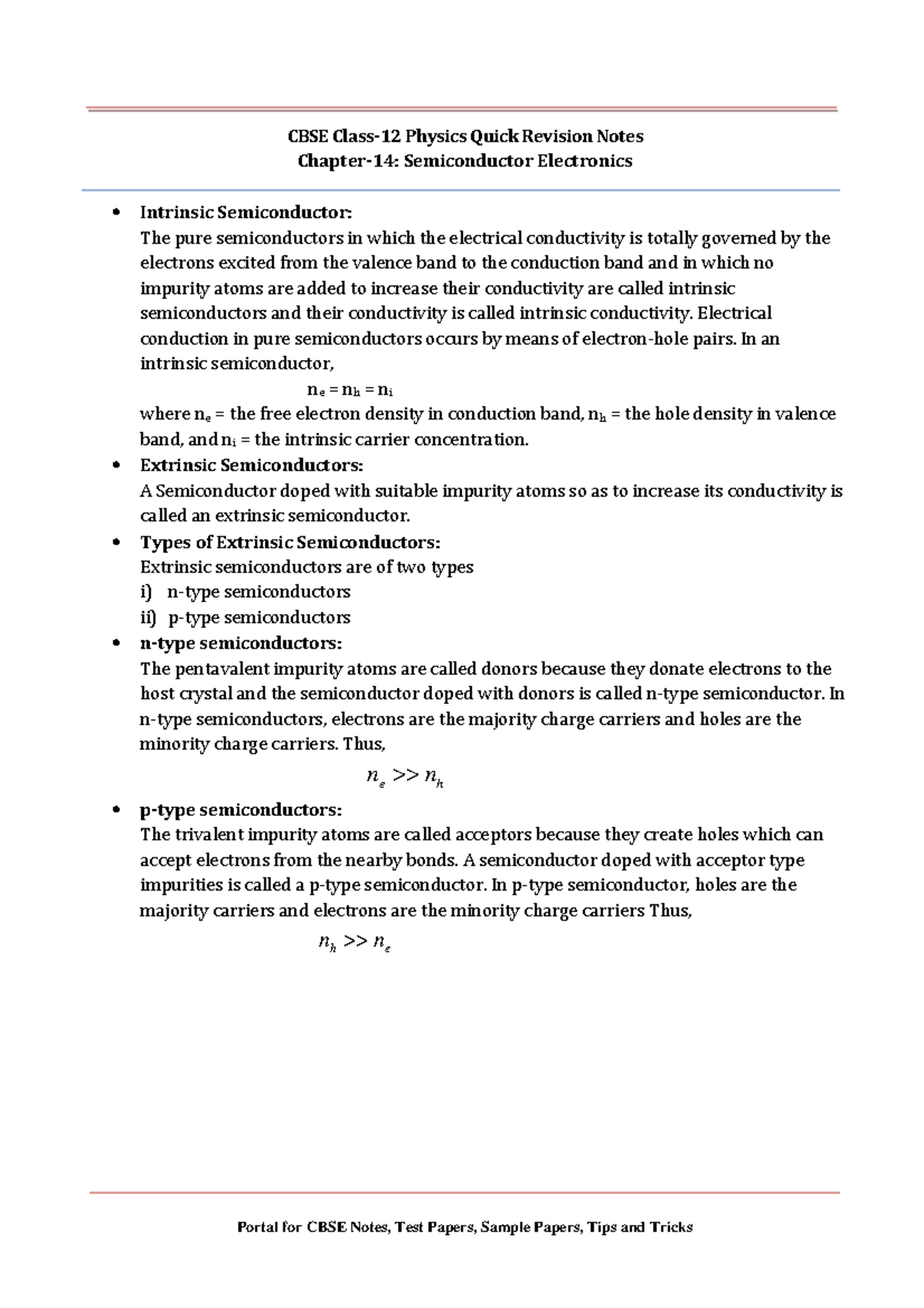 12 physics notes ch14 semiconductor electronics - CBSE Class-12 Physics ...