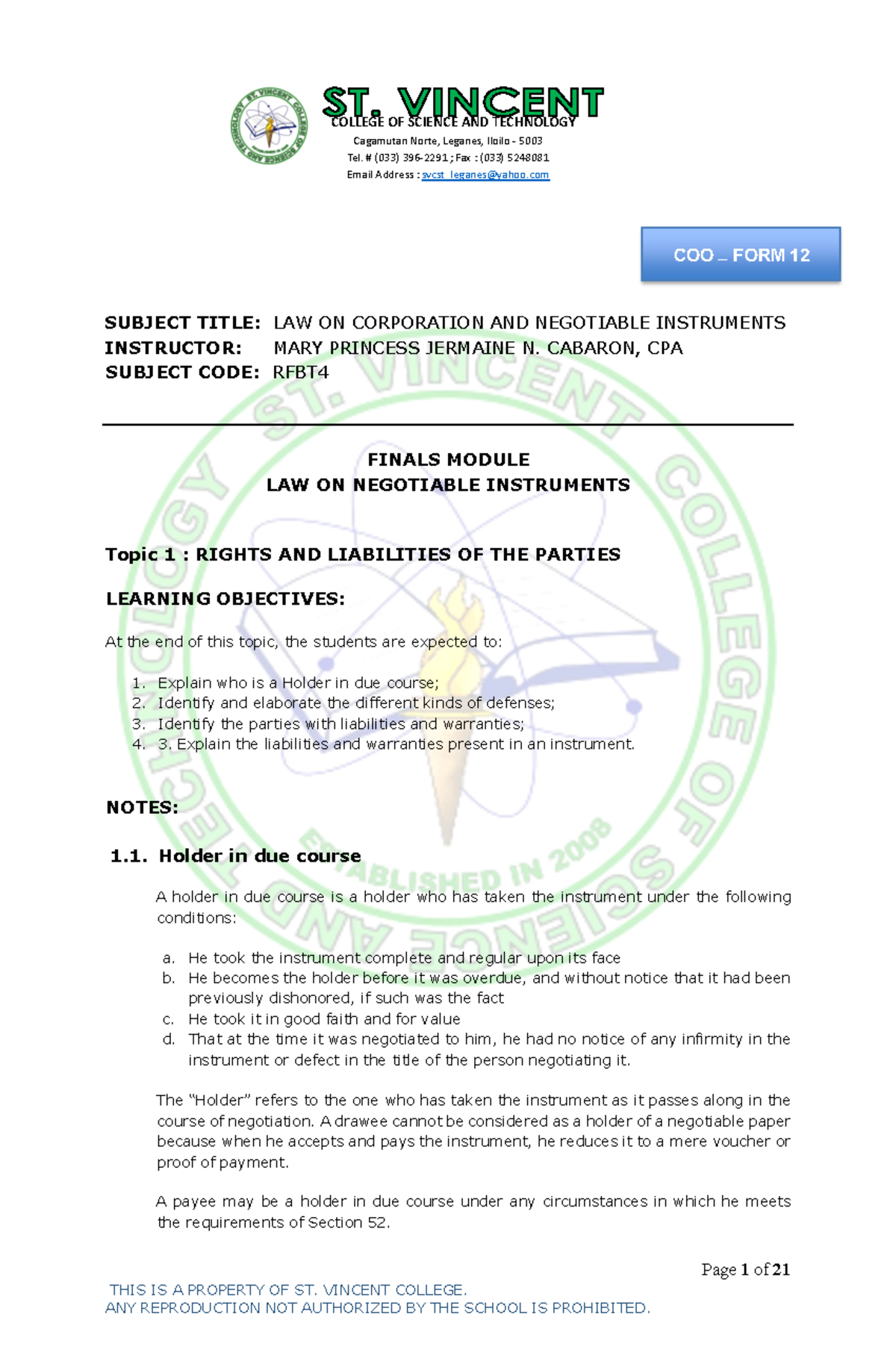 Cabaron P - RFBT4 - Finals Module - Leganes - 23B - Page 1 of 21 THIS ...