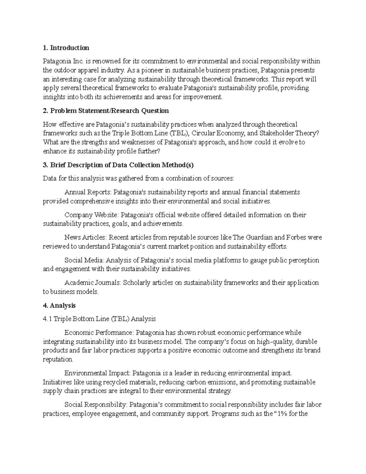 Peer-graded Assignment Week 7 - Introduction Patagonia Inc. is renowned for its commitment to ...