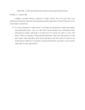 Educ 101-Module 1-Lesson 1A - 1 EDUC 101 – THE CHILD AND ADOLESCENT ...