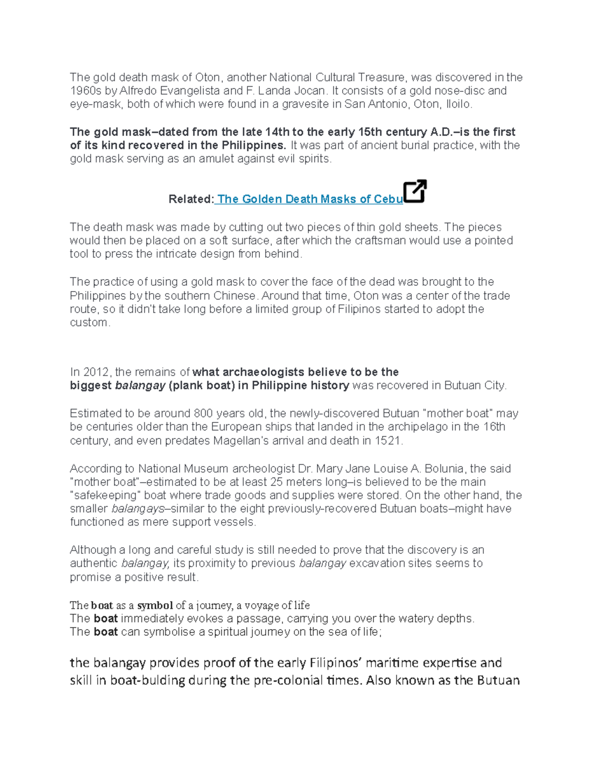 The gold death mask of Oton - Landa Jocan. It consists of a gold nose ...
