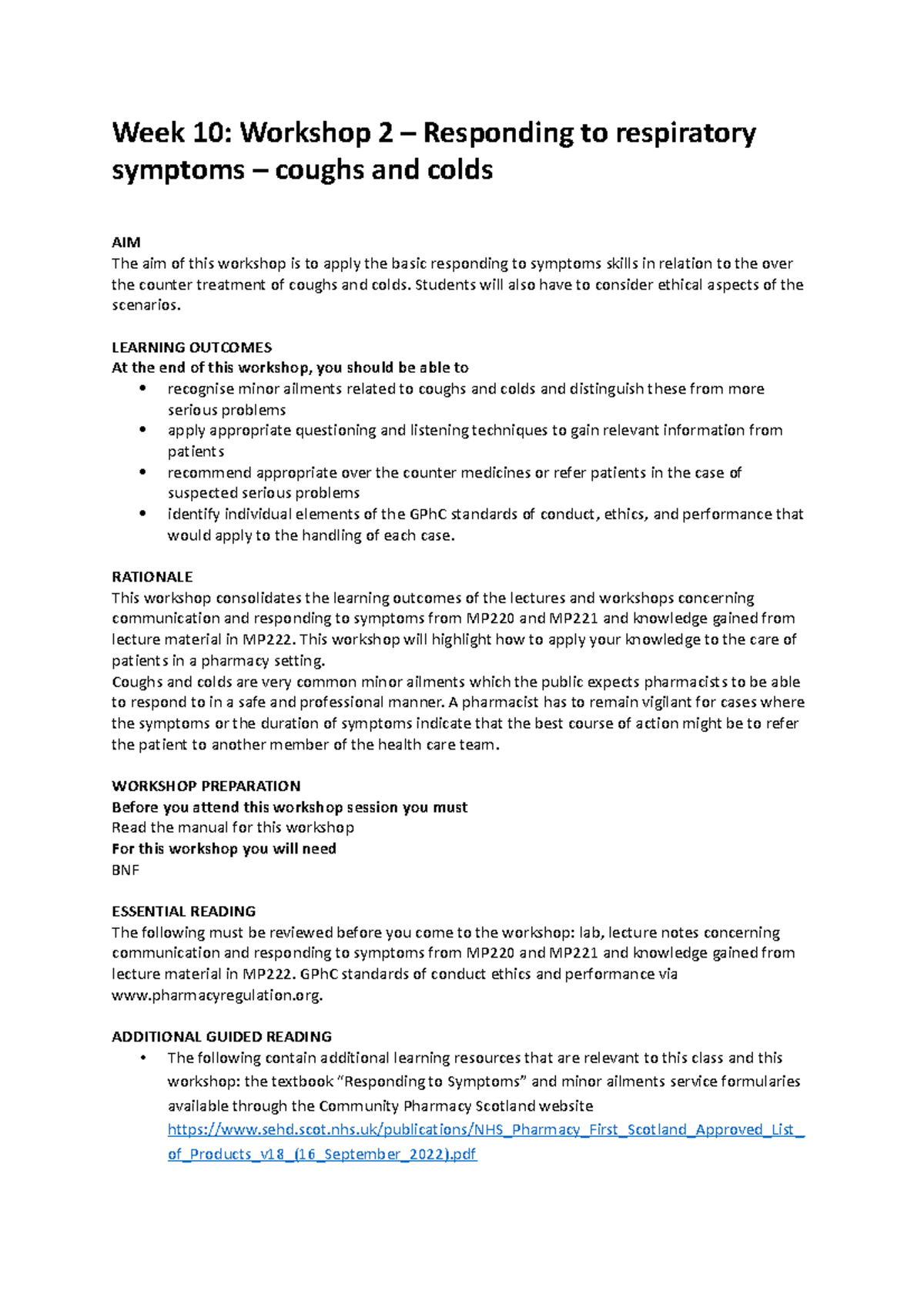 Week 10 Workshop 2 – Responding to respiratory symptoms – coughs and colds - Week 10: Workshop 2 ...