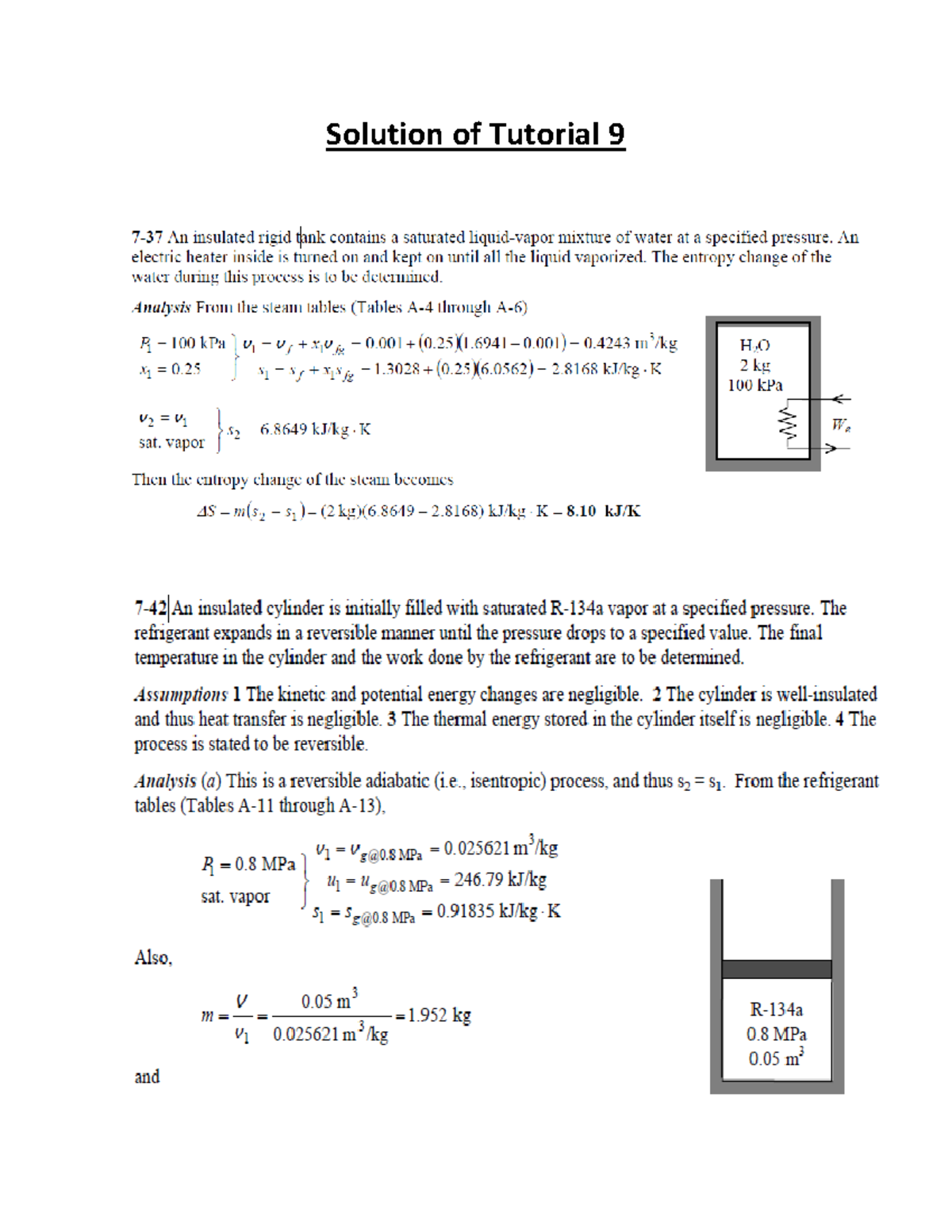 Tutorial 9 Engineering Thermodynamics - Solution of Tutorial - Studocu