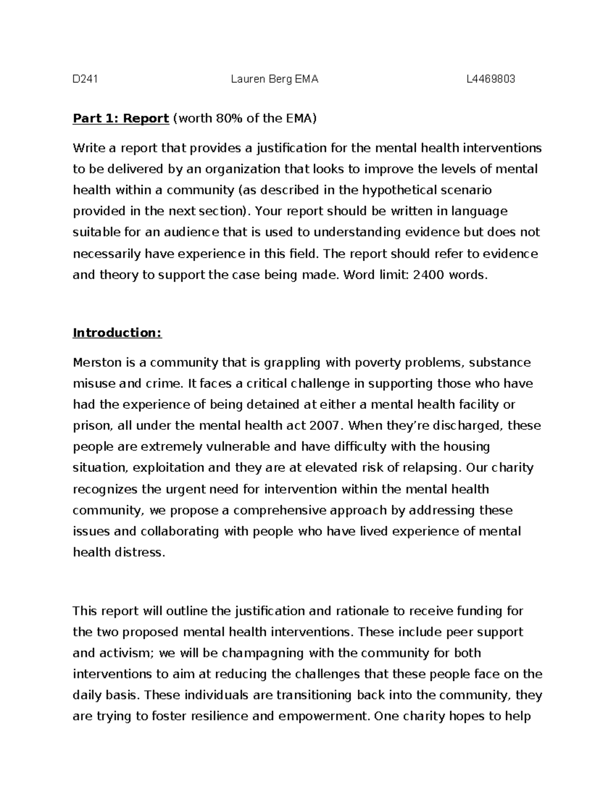 D241 EMA Lauren Berg - D241 - D241 Lauren Berg EMA L Part 1: Report ...