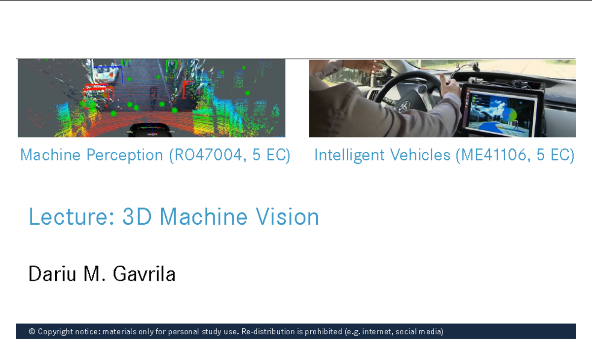02 lecture MP IV 3D machine vision - Lecture: 3D Machine Vision Dariu M ...