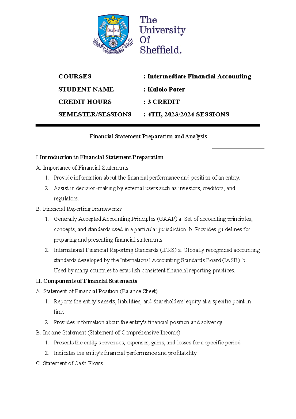Financial Statement Preparation and Analysis - COURSES : Intermediate ...