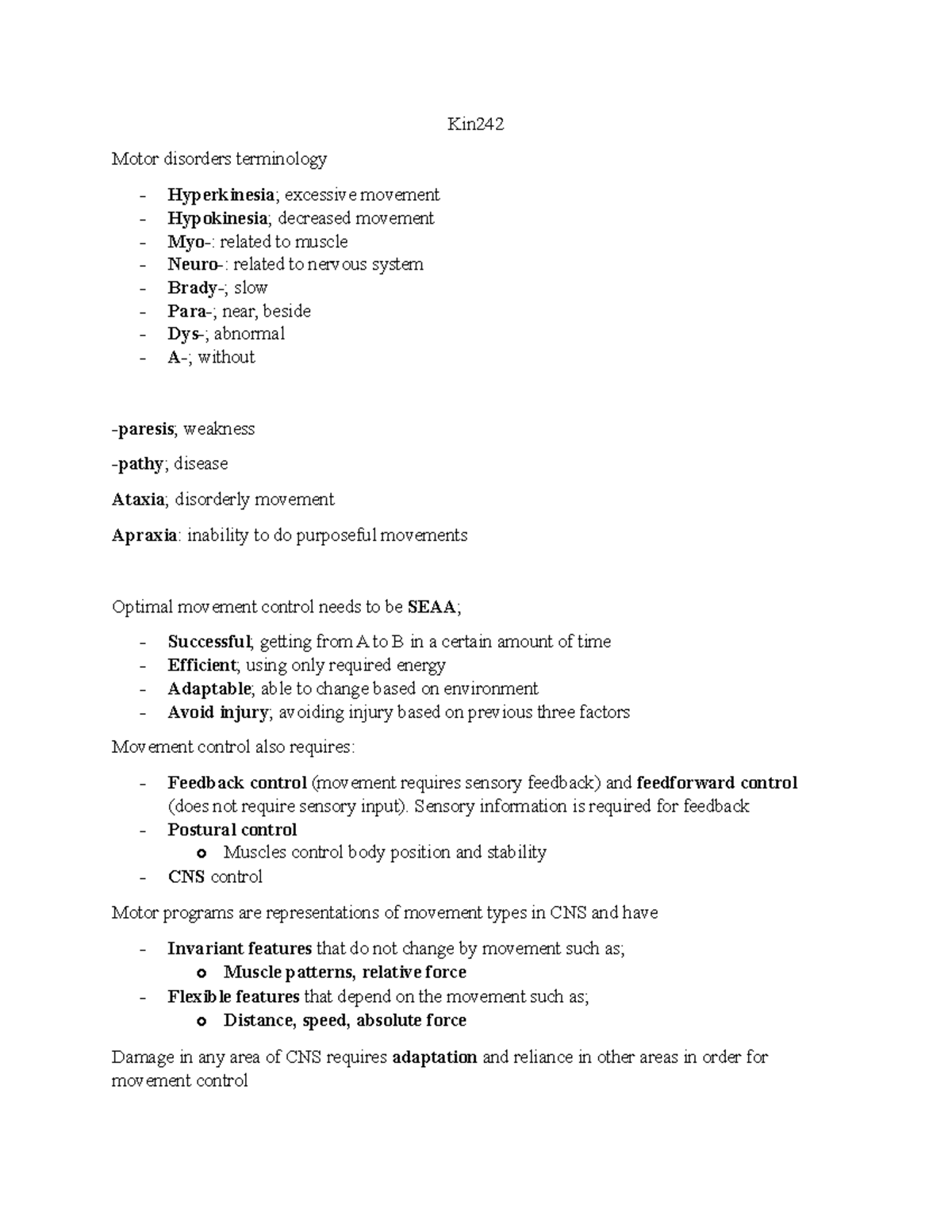 Notes - Summary Introduction to Movement Disorders - disorders ...