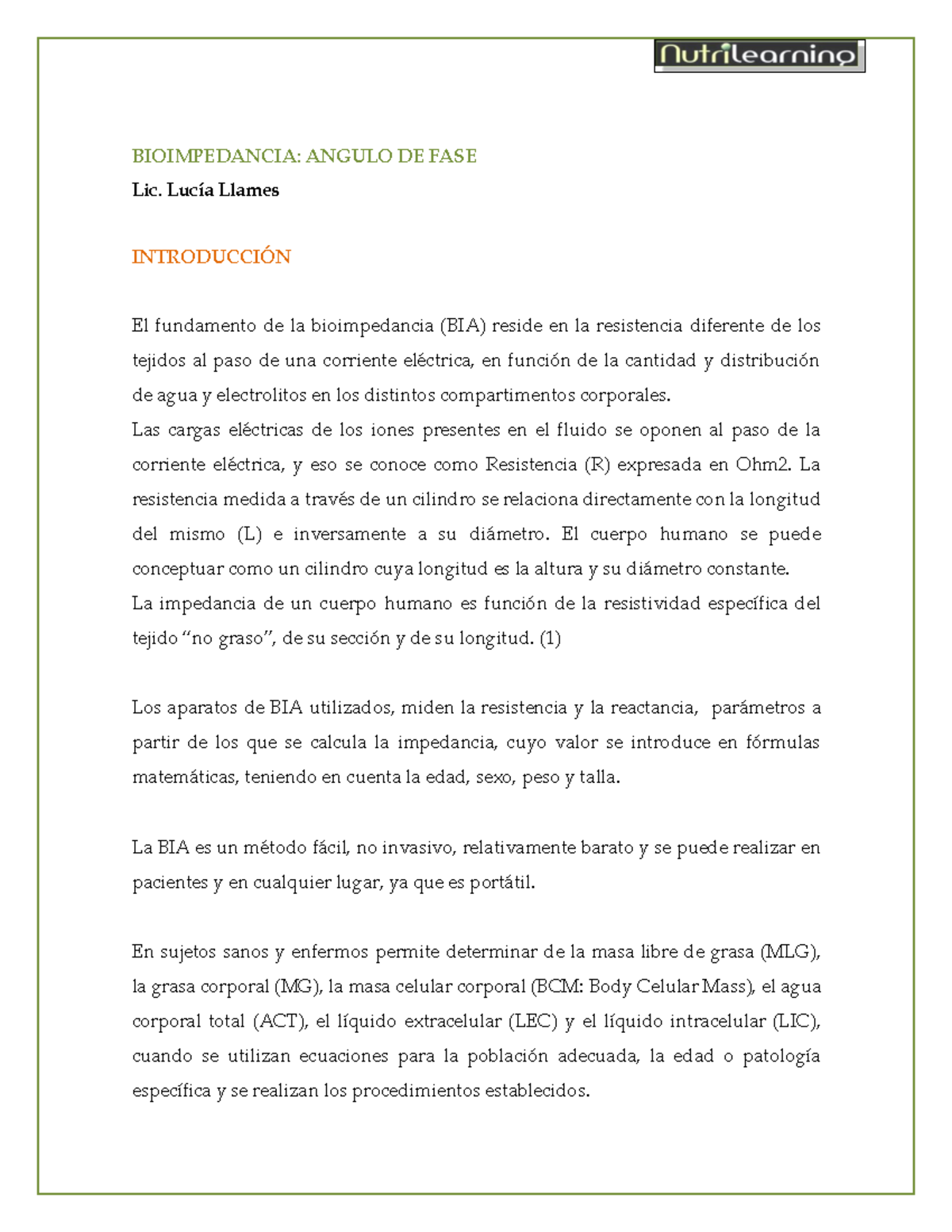 Angulo de Fase - ángulo de fase - BIOIMPEDANCIA: ANGULO DE FASE Lic ...