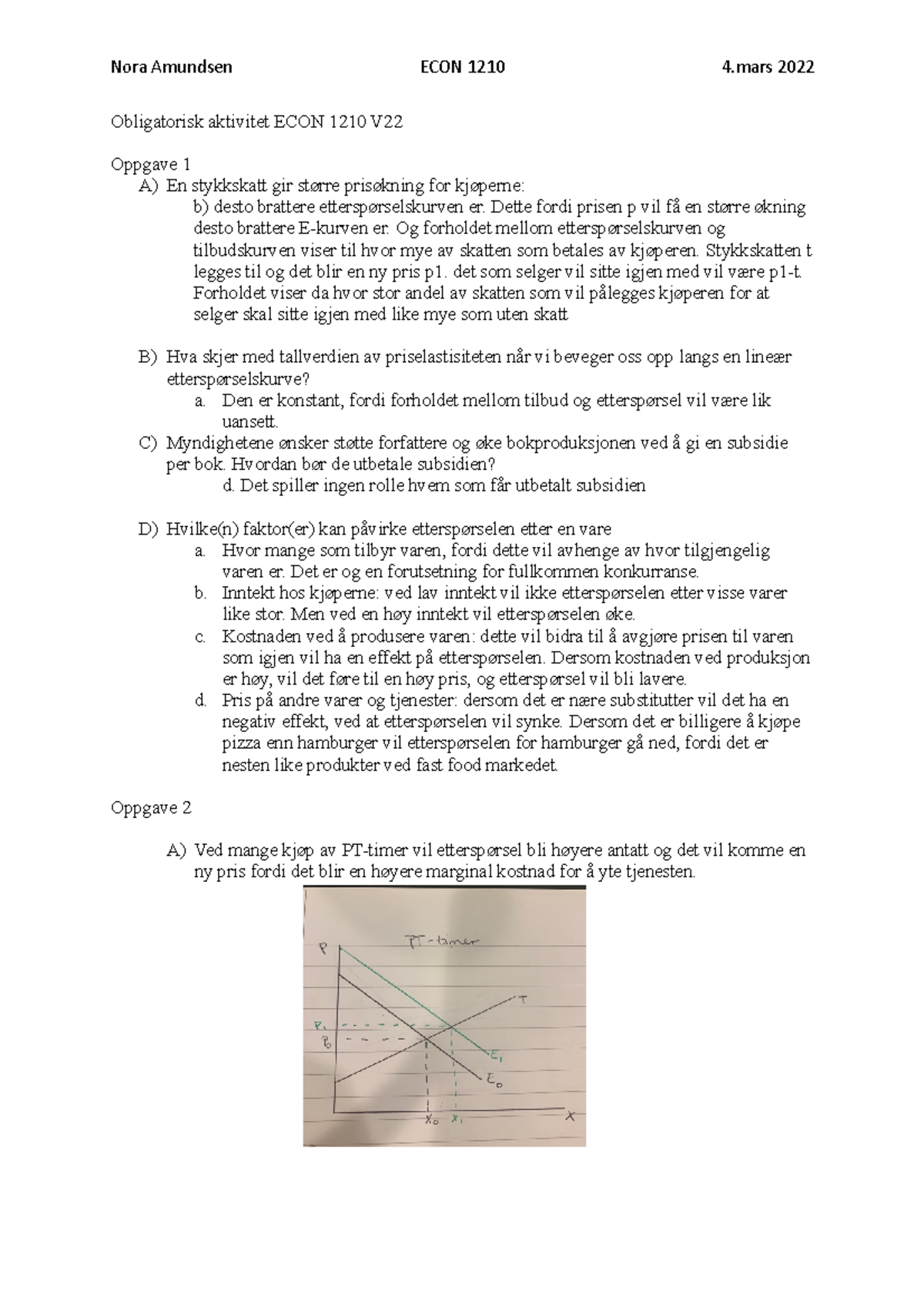 Obligatorisk aktivitet ECON 1210 V22 - Dette fordi prisen p vil få en større økning desto ...