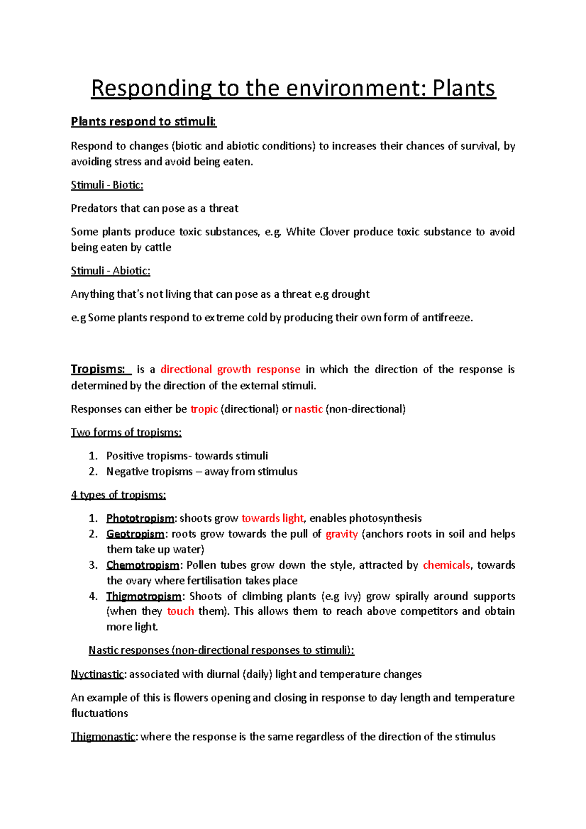 Plant responses to the environment - Responding to the environment ...