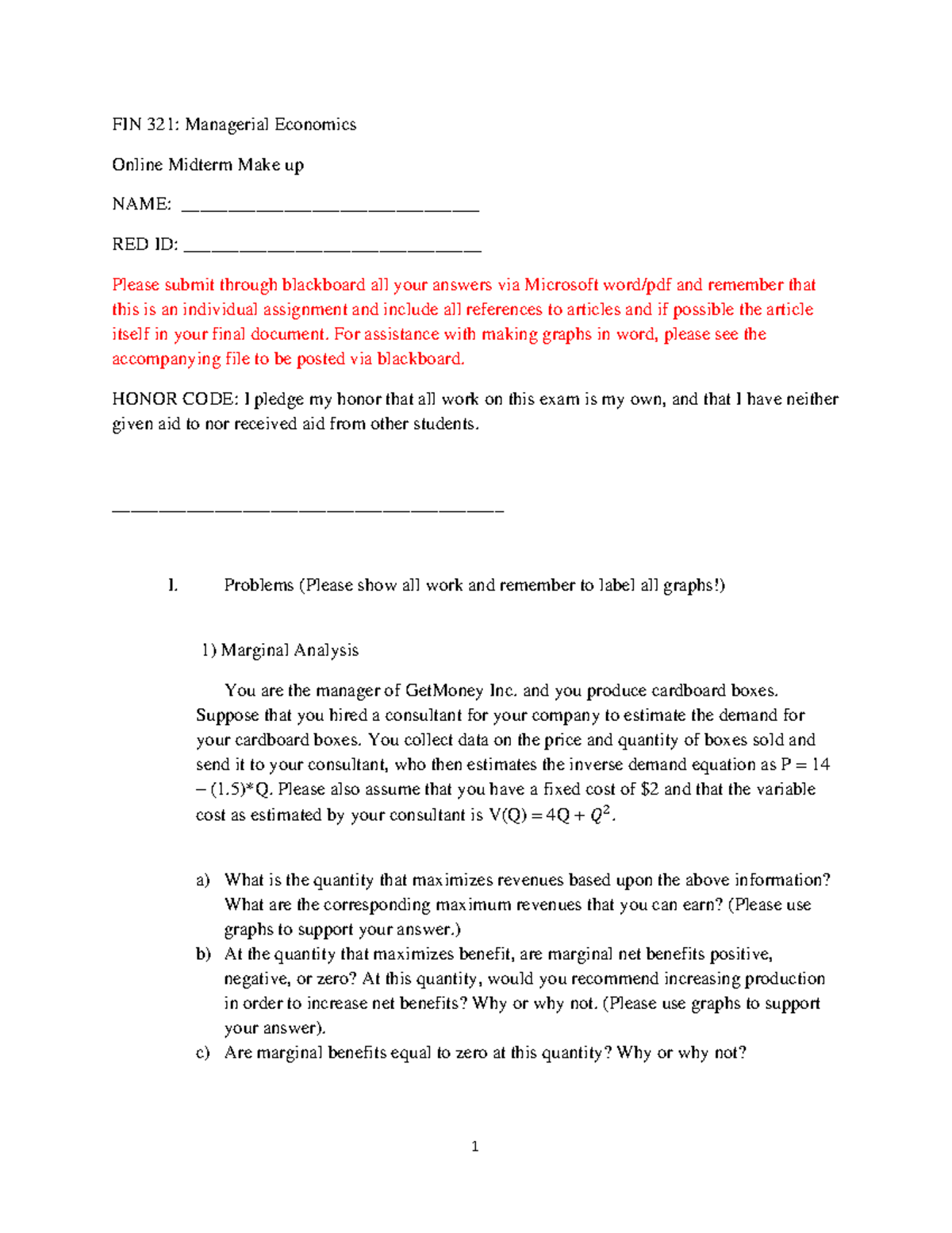 FIN 321-Midterm-Spring 2021-Online Midterm - 1 FIN 321: Managerial ...