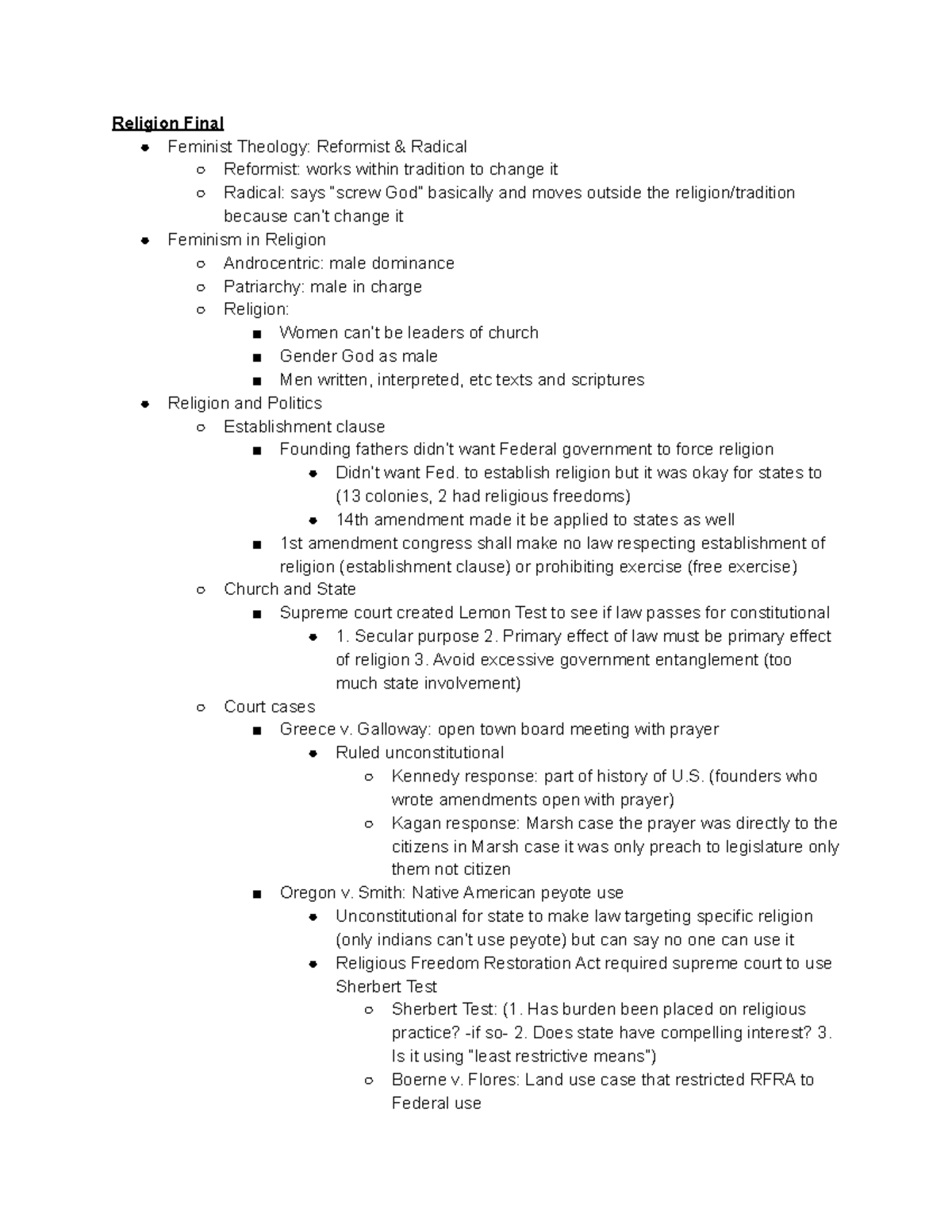 Religion Final - Religion Final Feminist Theology: Reformist & Radical ...