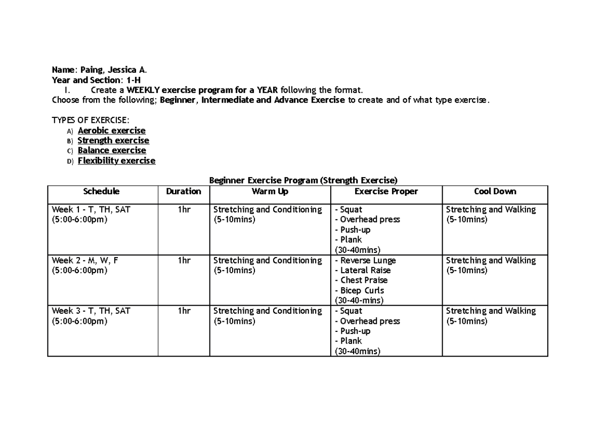 Exercise Program for 1 year (PHED101) - Science Technology and Society ...