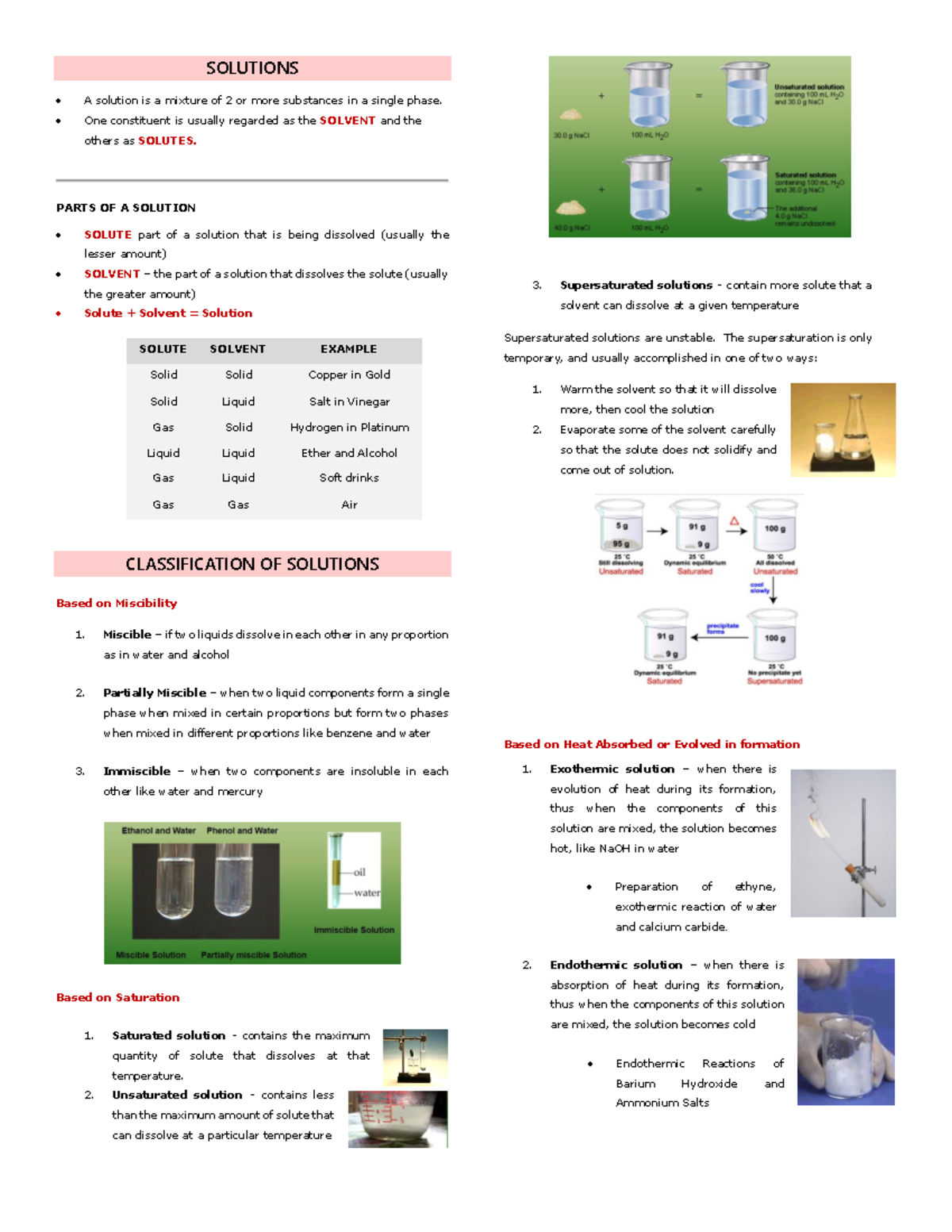 Solutions - notes - SOLUTIONS A solution is a mixture of 2 or more ...