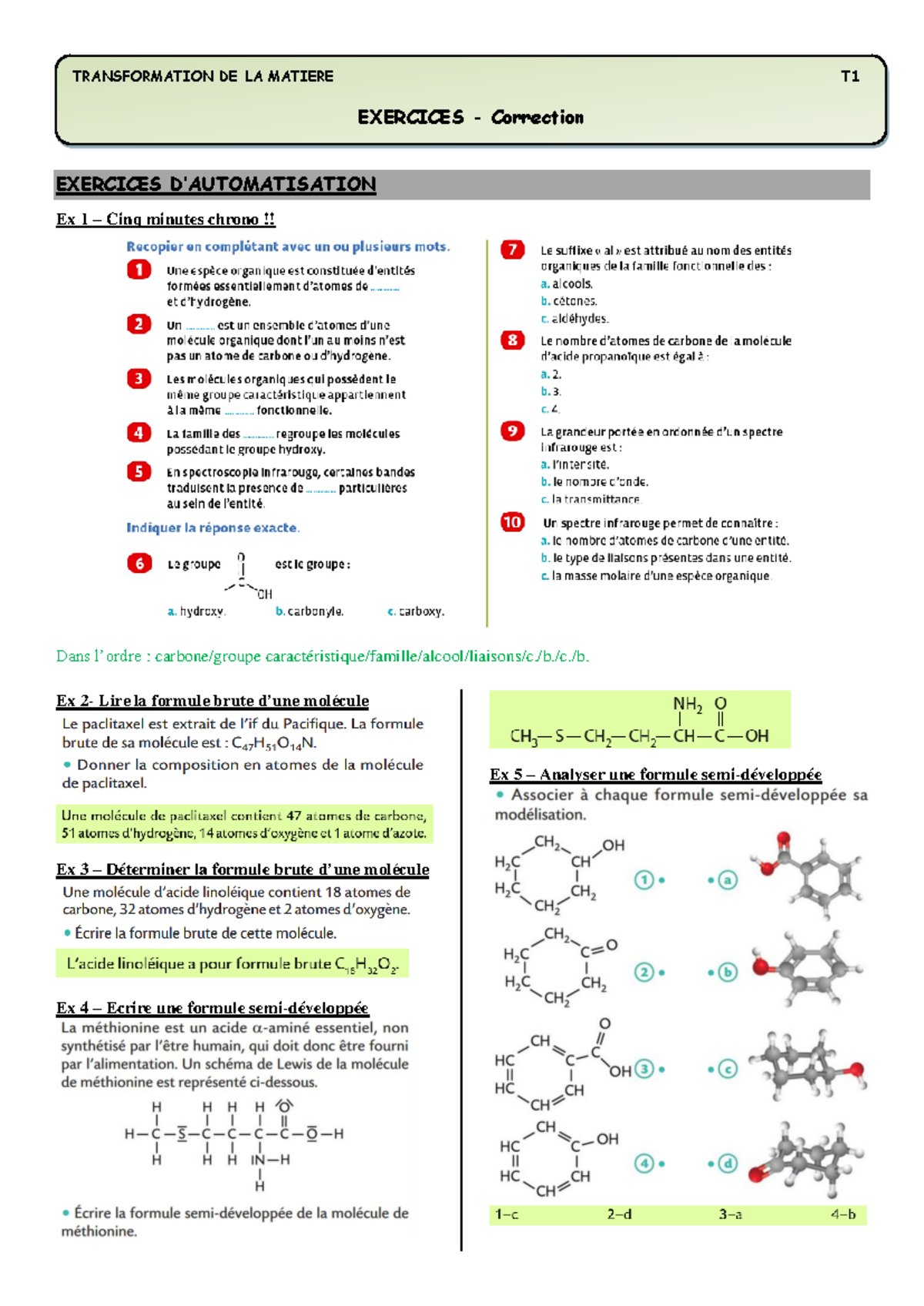 Ex chap9 correction - Exercices corrigés sur la structure des entités ... Ex chap9 correction - Exercices corrigés sur la structure des entités ...