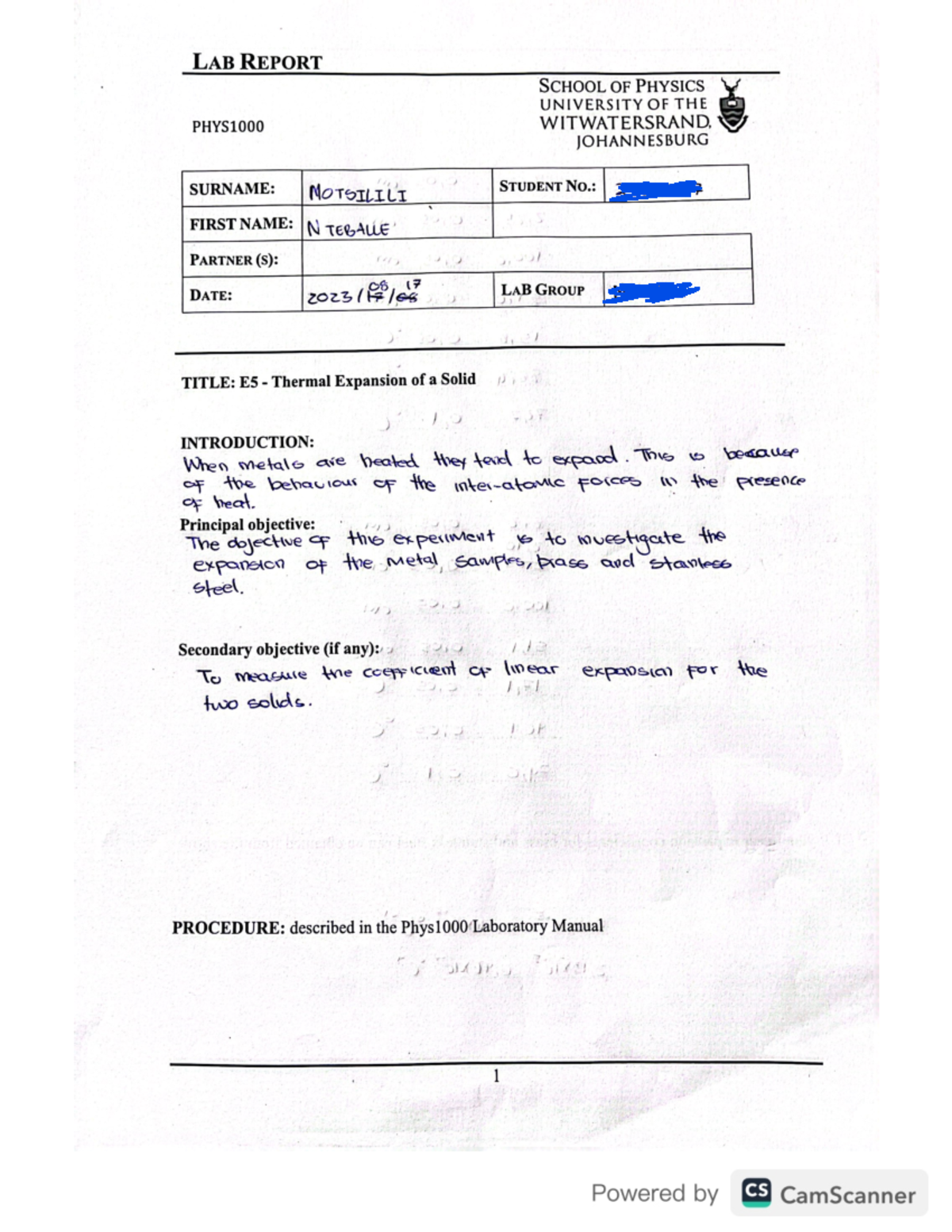 Thermal Expansion experiment - PHYS1000 - Studocu