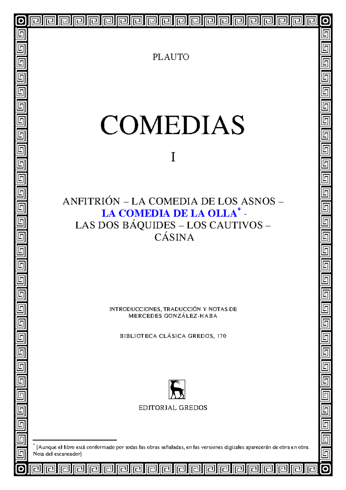 La comedia de la olla Plauto - COMEDIAS I ANFITRIÓN – LA COMEDIA DE LOS ...