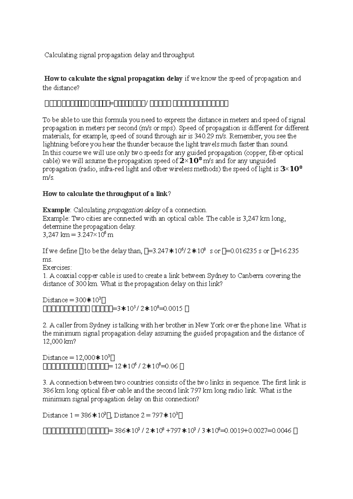 Calculating signal propagation delay and throughput (Solution) - Calculating signal propagation ...