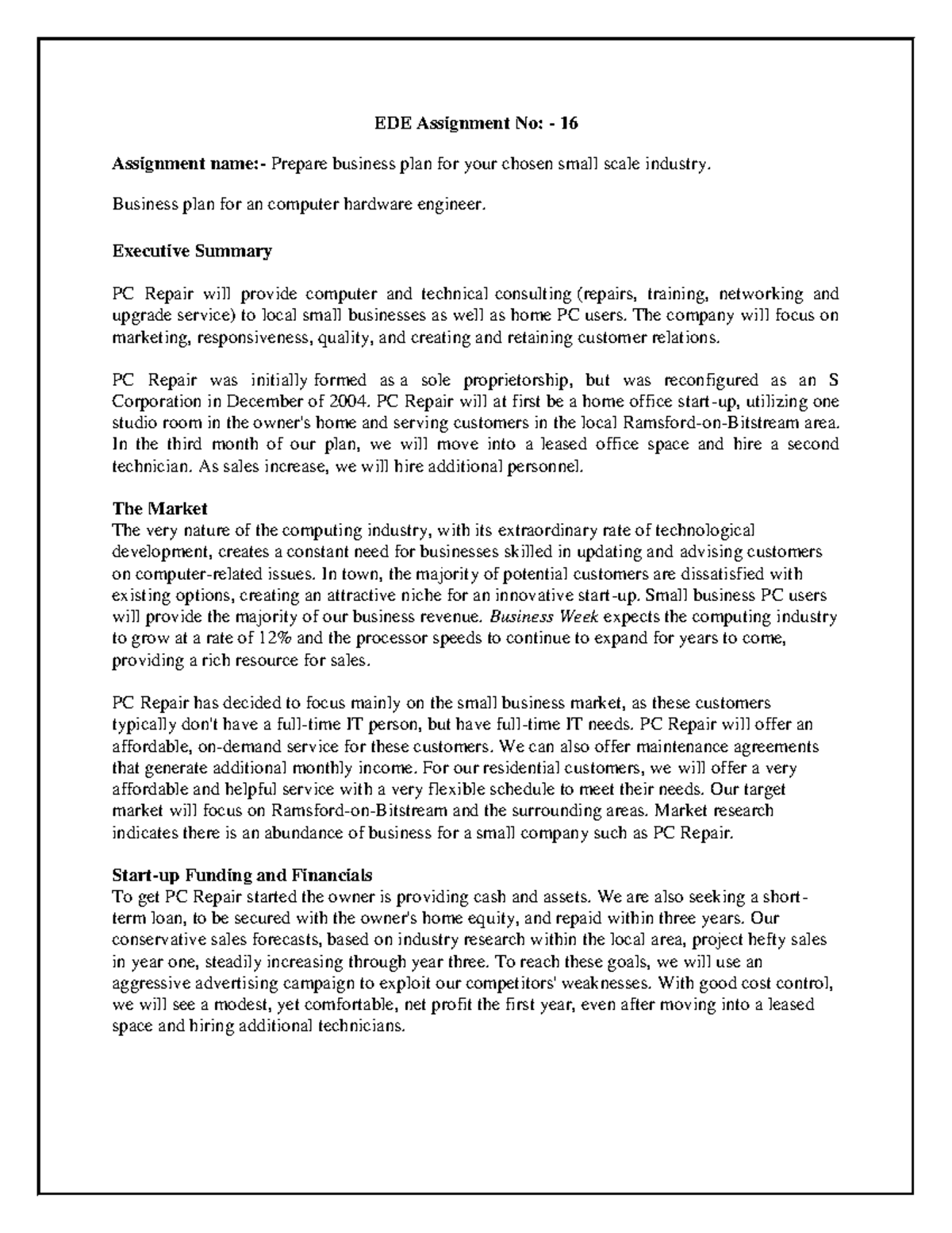 Assignment-16 - Python note - EDE Assignment No: - 16 Assignment name:- Prepare business plan ...