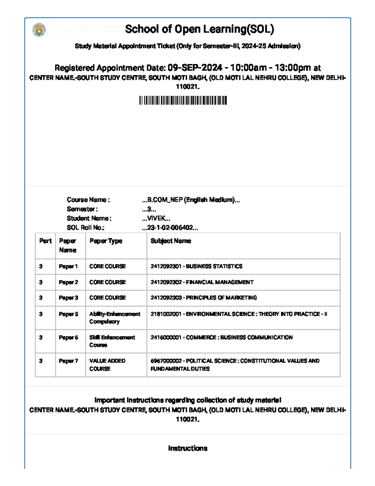3rd semester book appointment (vivek) - School of Open Learning(SOL ...