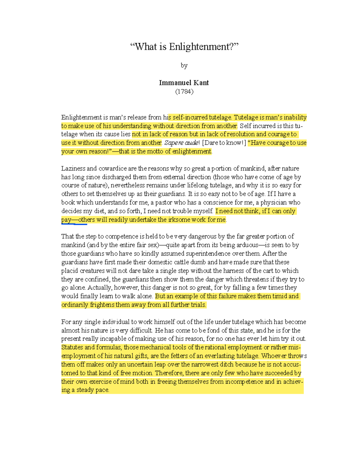 MPP- intro - “What is Enlightenment?” by Immanuel Kant (1784) Enlightenment is man’s release ...