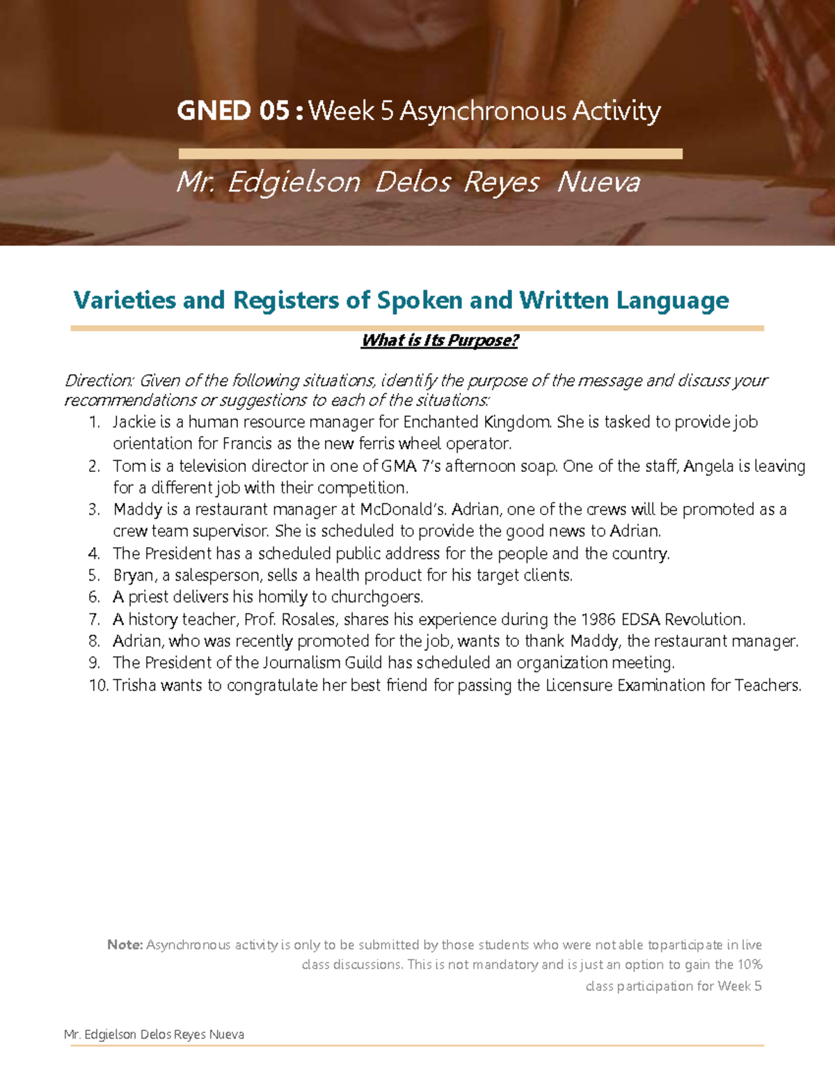 Week 5 Asynchronous Activity GNED 05 - GNED 05 : Week 5 Asynchronous Activity Mr. Edgielson ...