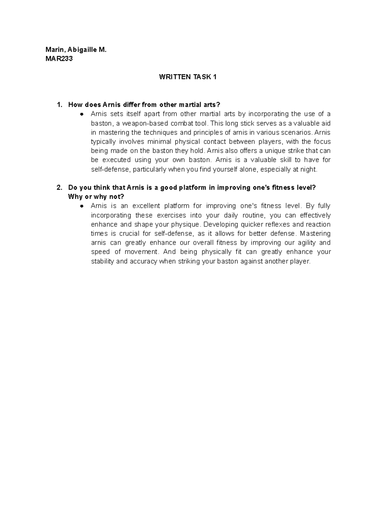 Written TASK 1 - examples - Marin, Abigaille M. MAR WRITTEN TASK 1 How does Arnis differ from ...