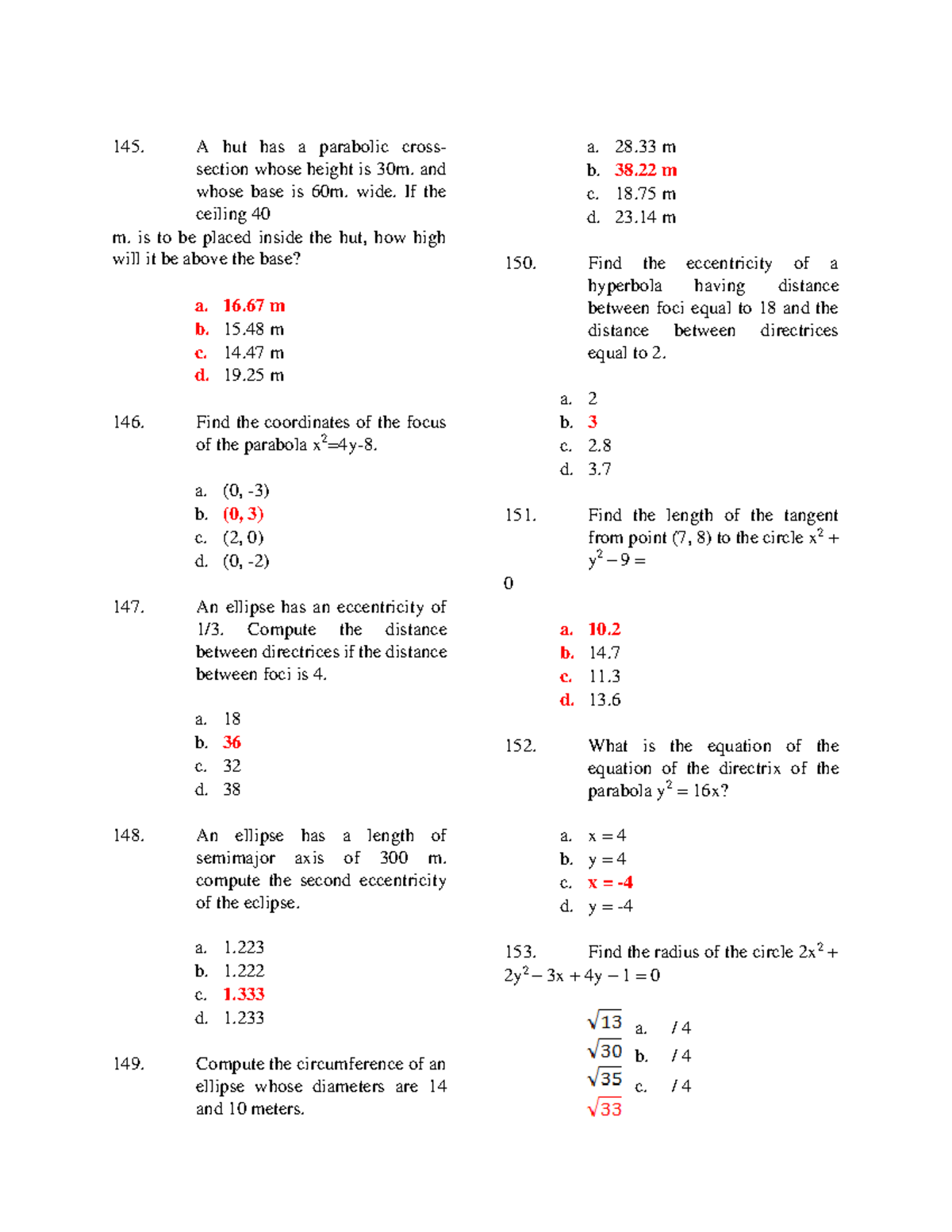 Practice Materials 3 - A hut has a parabolic cross- section whose ...