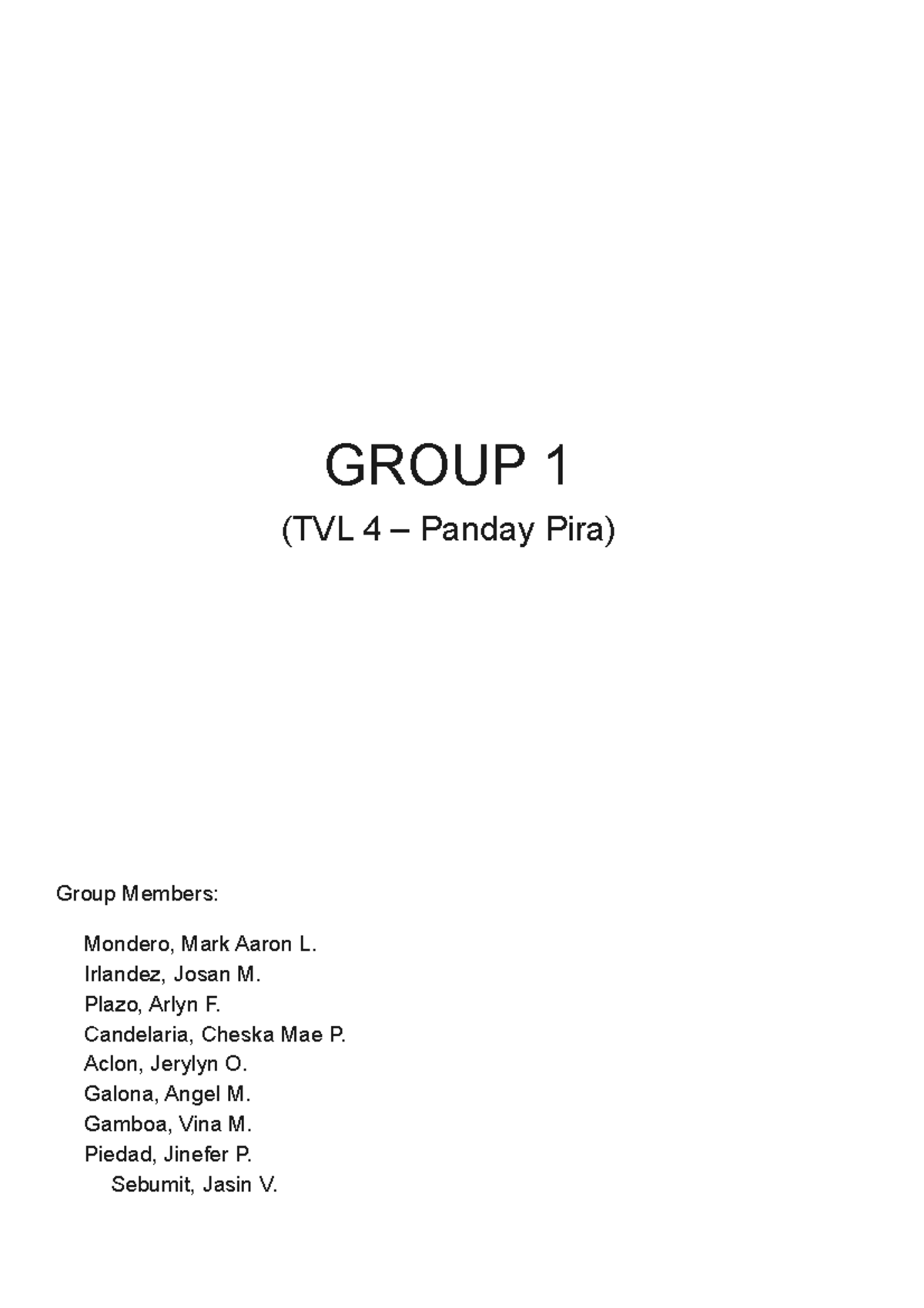 Business PLAN - gvhigffy - GROUP 1 (TVL 4 – Panday Pira) Group Members ...