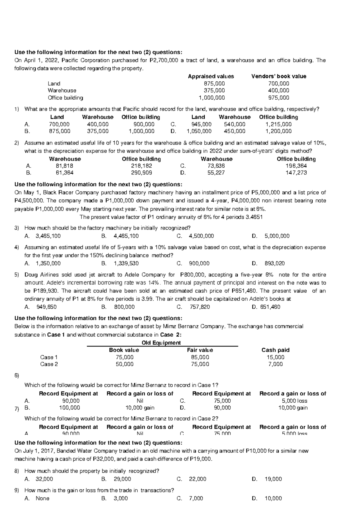 Audit of PPE Comprehensive Quizzer (Auditing Problem) - Use the ...