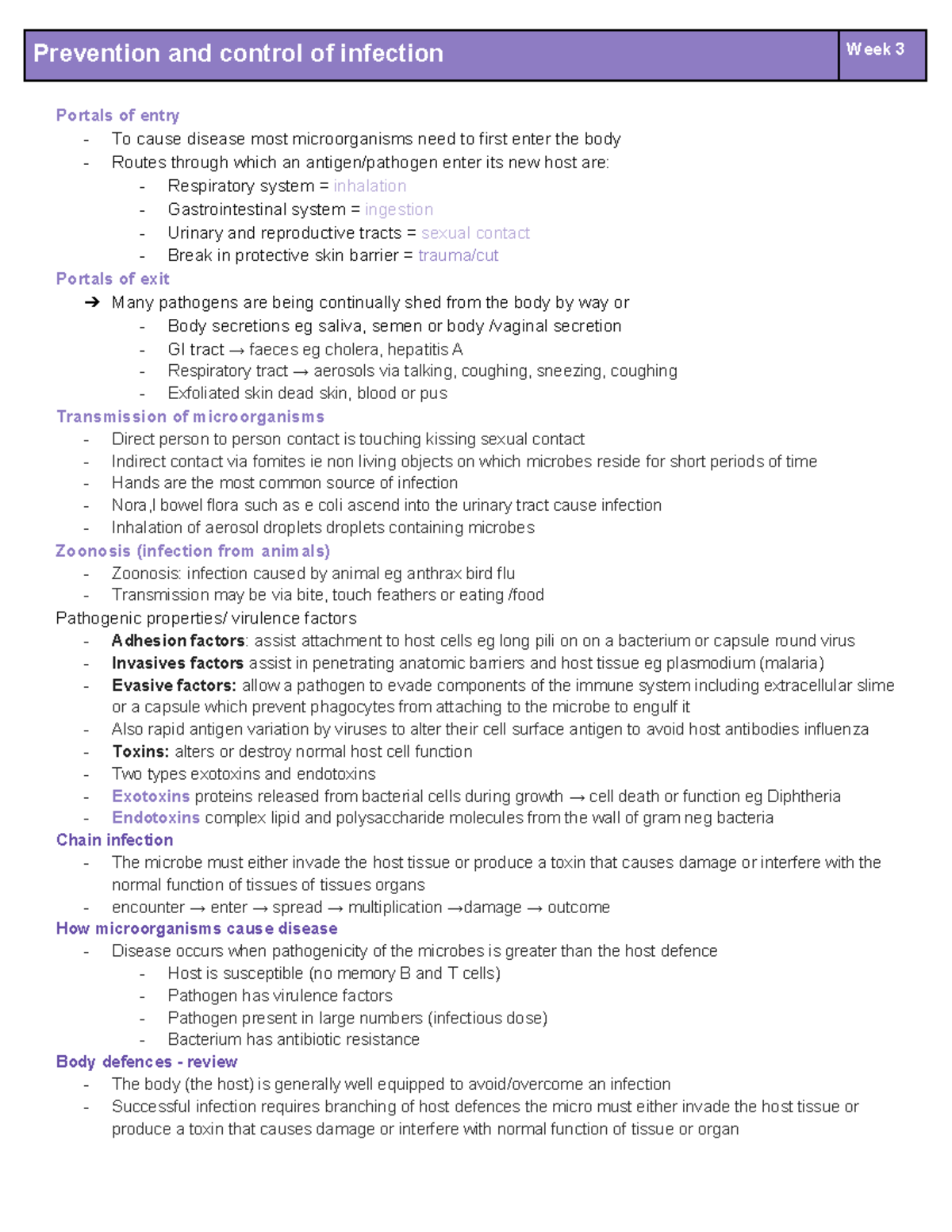 Bio week 3 sem 2 infection control - Prevention and control of ...