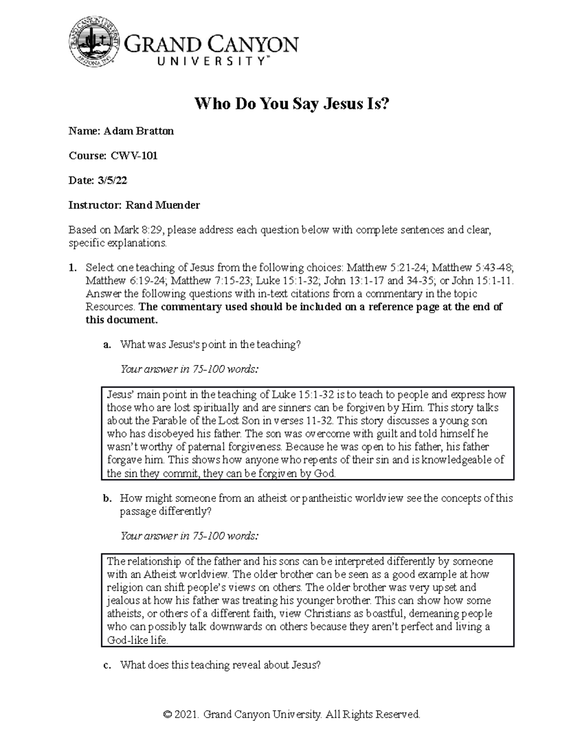 CWV-101 Topic 4 Assignment: Who do You Say Jesus Is? - Who Do You Say ...