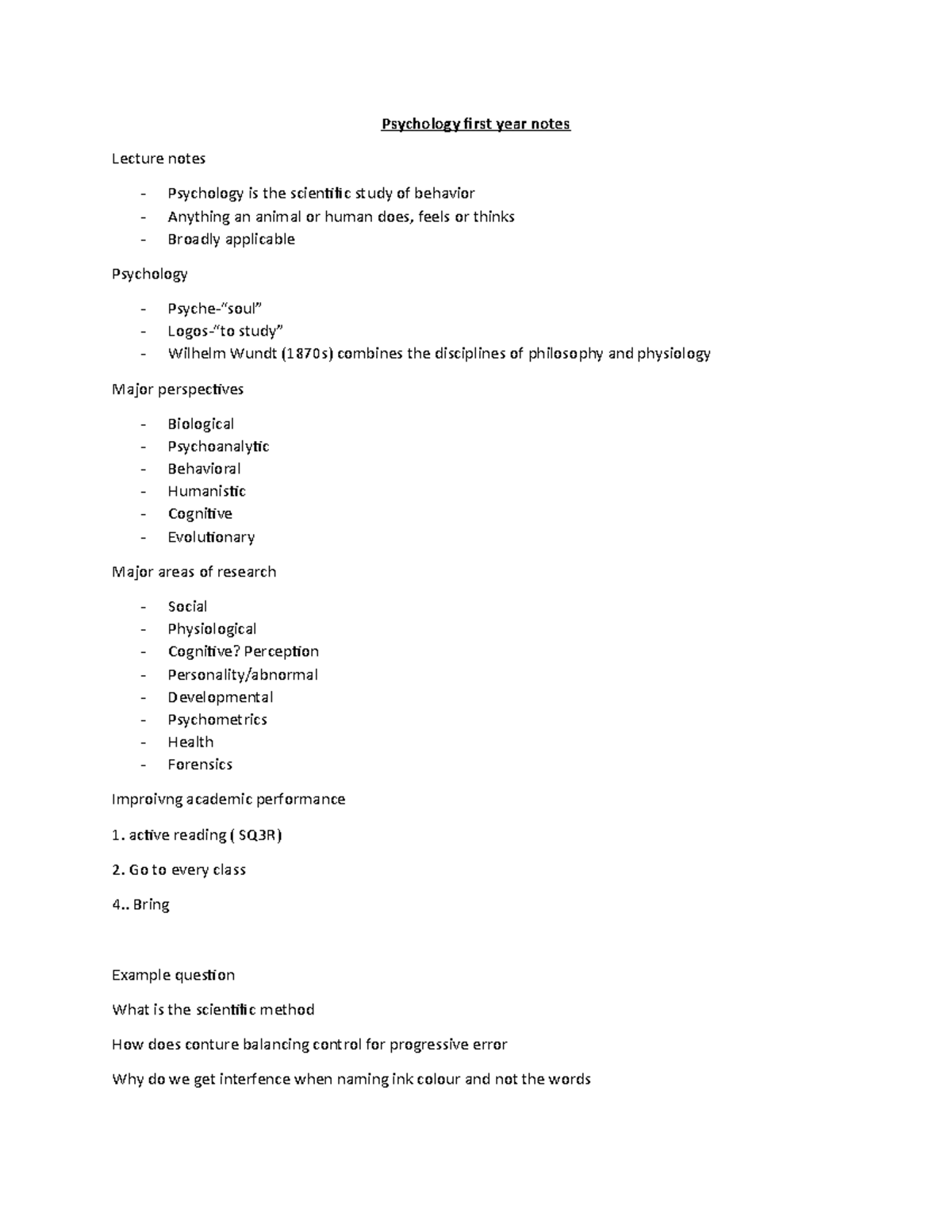 Psychology first year notes - Psychology first year notes Lecture notes ...