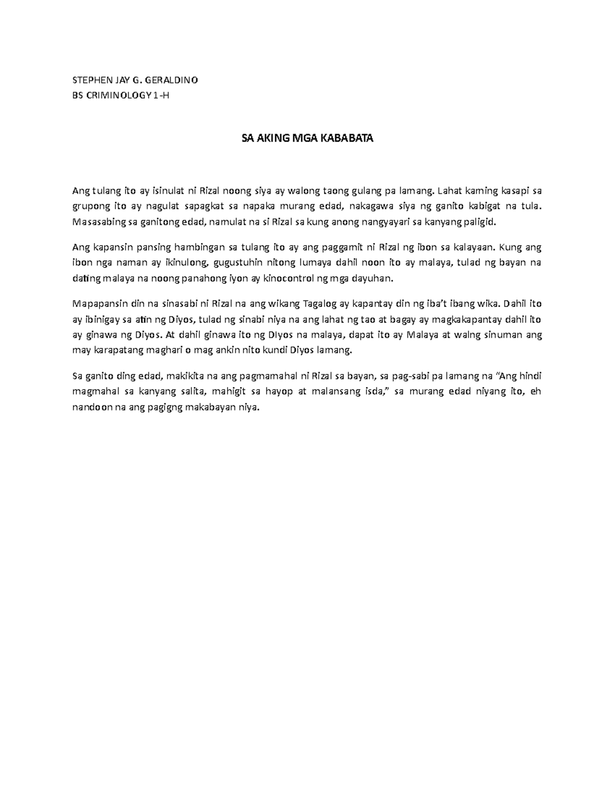 SA Aking MGA Kababata-WPS Office - STEPHEN JAY G. GERALDINO BS ...