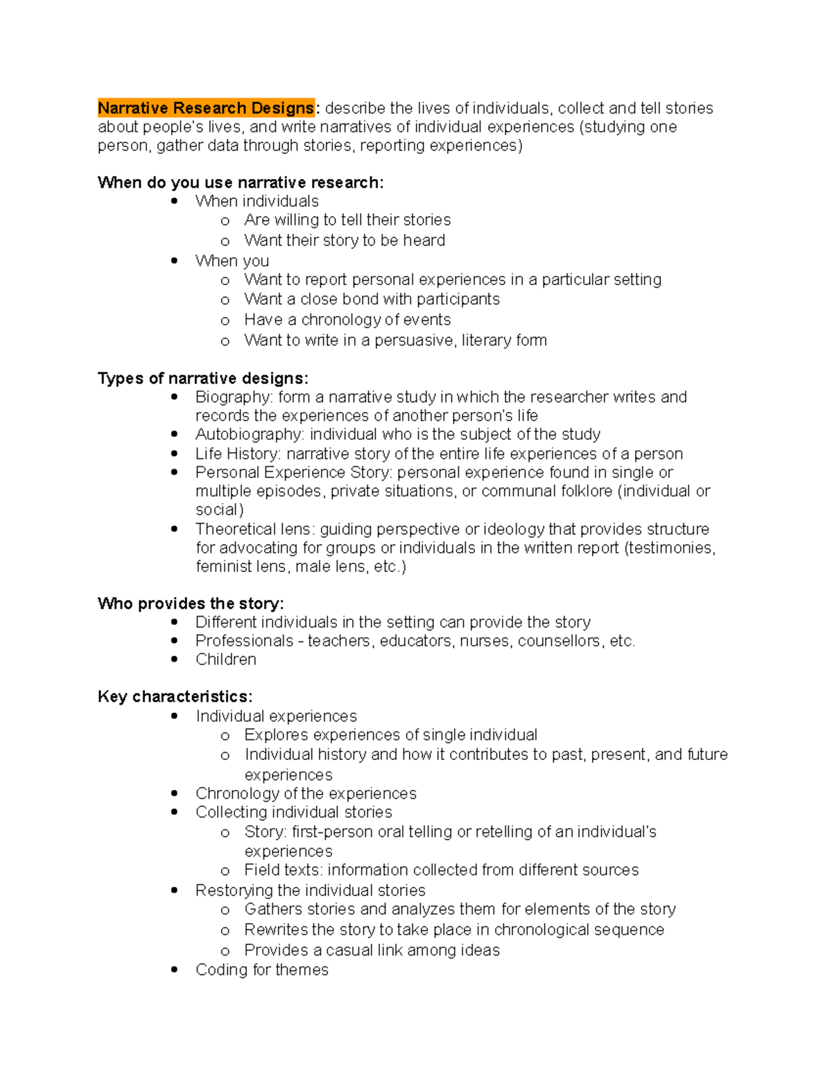 Narrative Research Designs Who Provides The Story Different