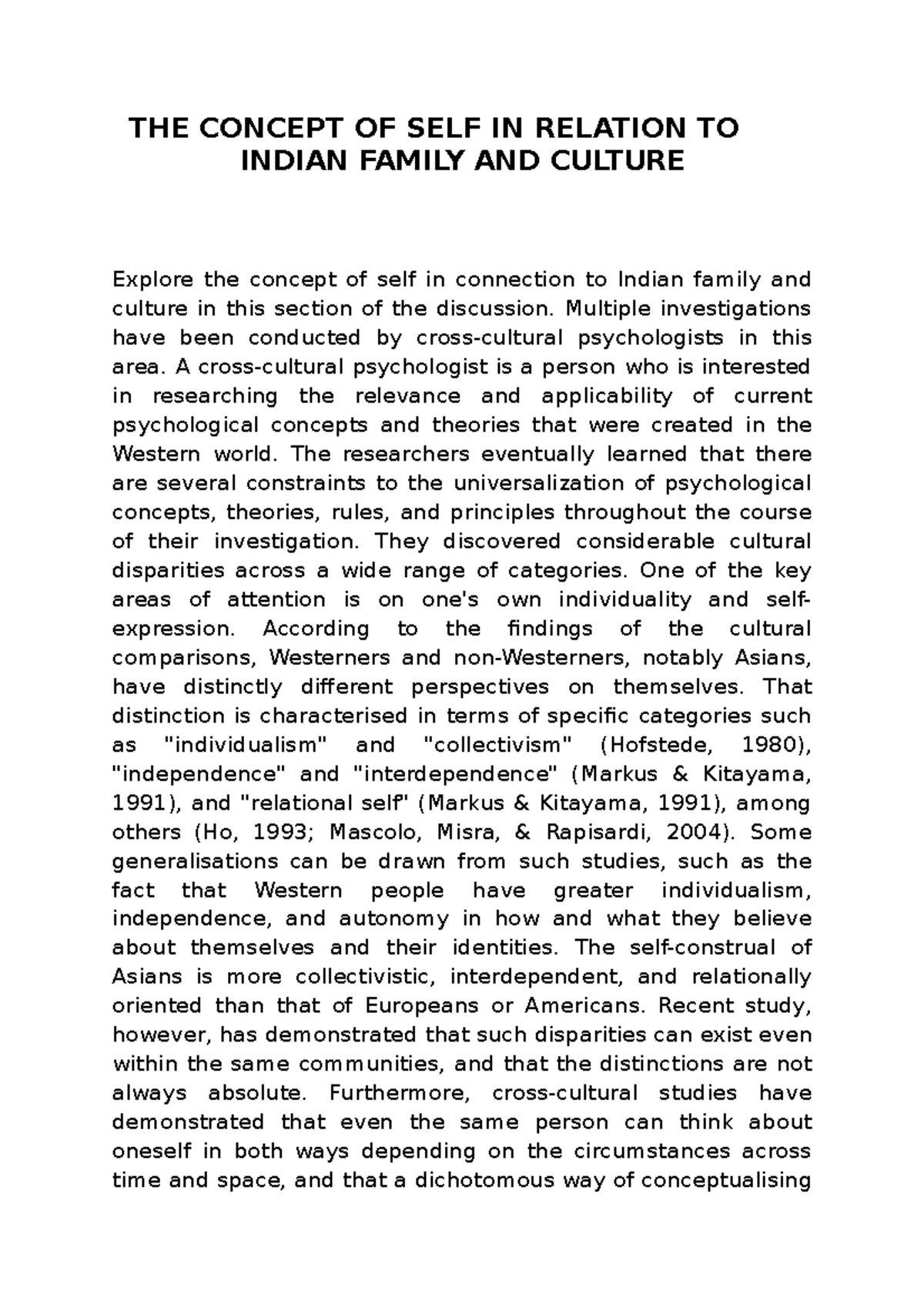 THE Concept OF SELF IN Relation TO Indian Family AND Culture - THE ...